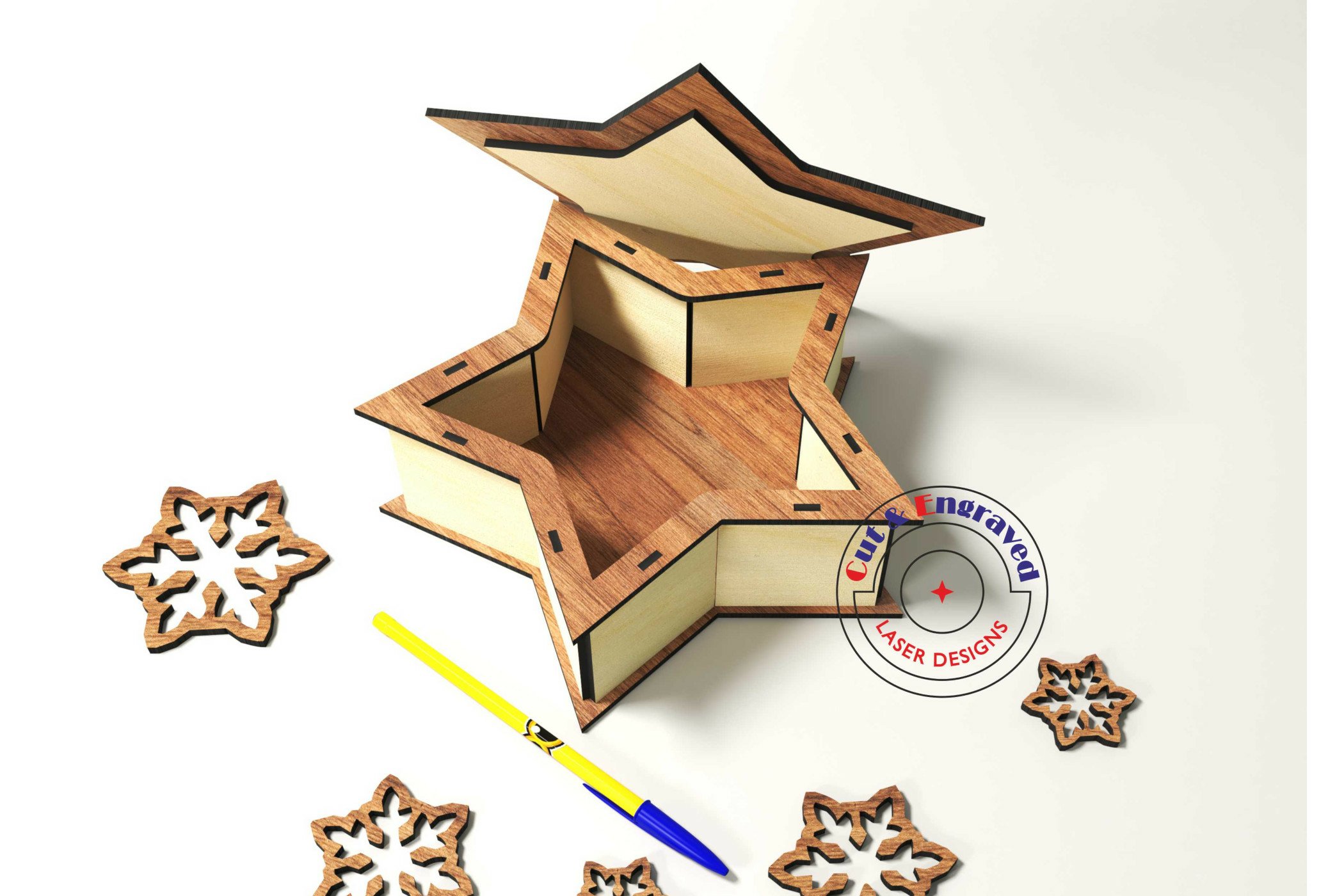 Christmas gift box, star shaped. Glowforge ready.