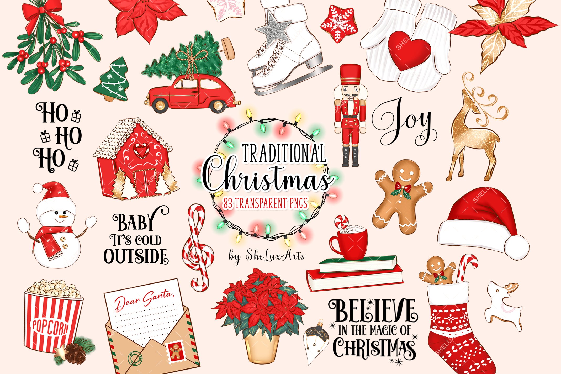 Traditional Christmas Clip Art Vintage Christmas Clipart | Retro