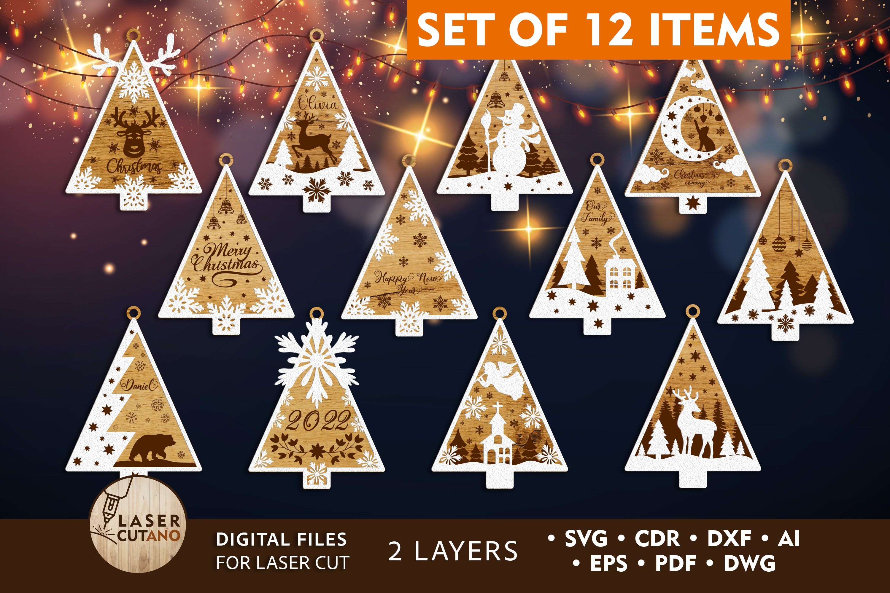 laser cutting Digital files cdr dfx festive Christmas bauble design dwg ...