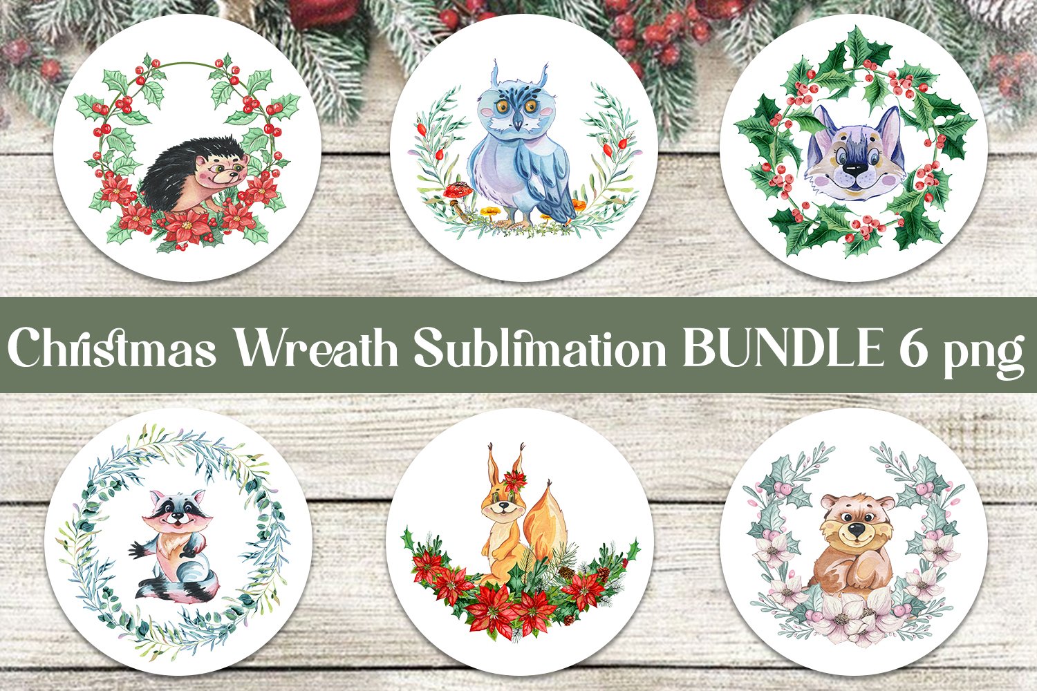Woodland Christmas Watercolor PNG Clipart. Animals (2289400)