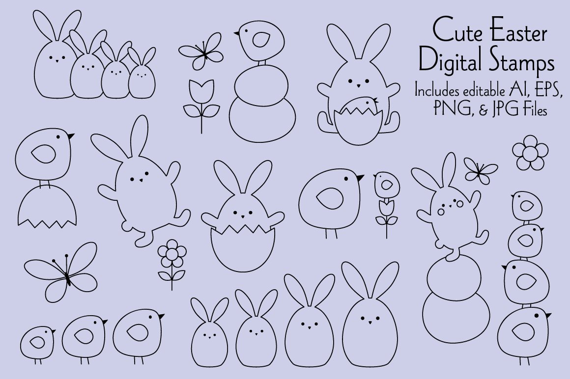 Cute Easter Digital Stamps Clipart (1837738) | Illustrations | Design ...