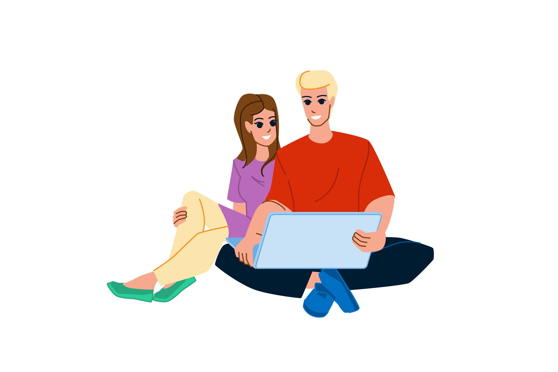 couple using computer vector (2237251) | Icons | Design Bundles