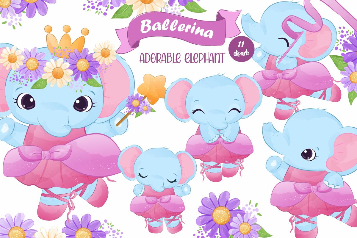 Cute Dancing Elephant Clip-Art Set (1850780) | Illustrations | Design ...