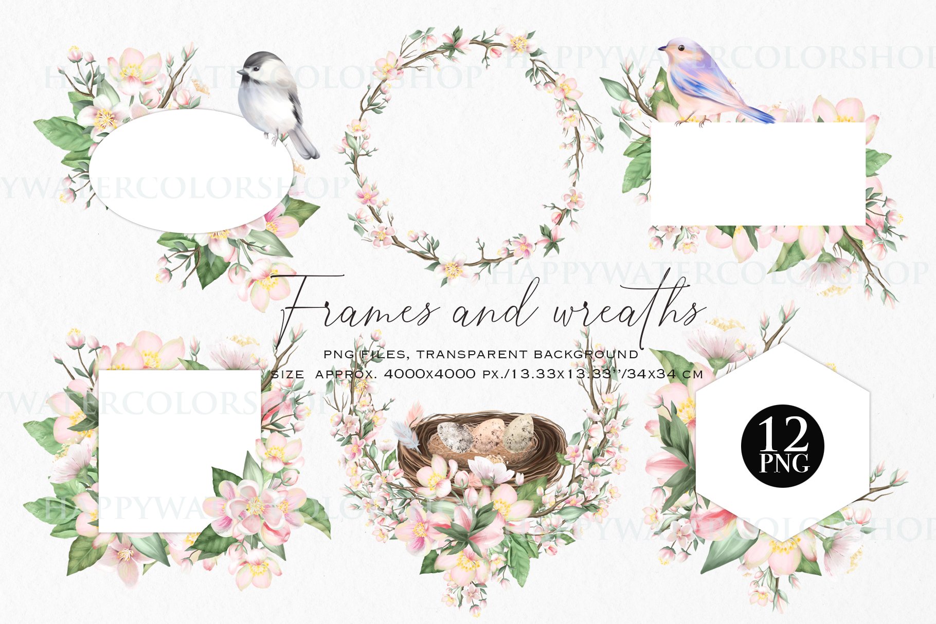 Spring frames and wreaths (1764834) | Illustrations | Design Bundles