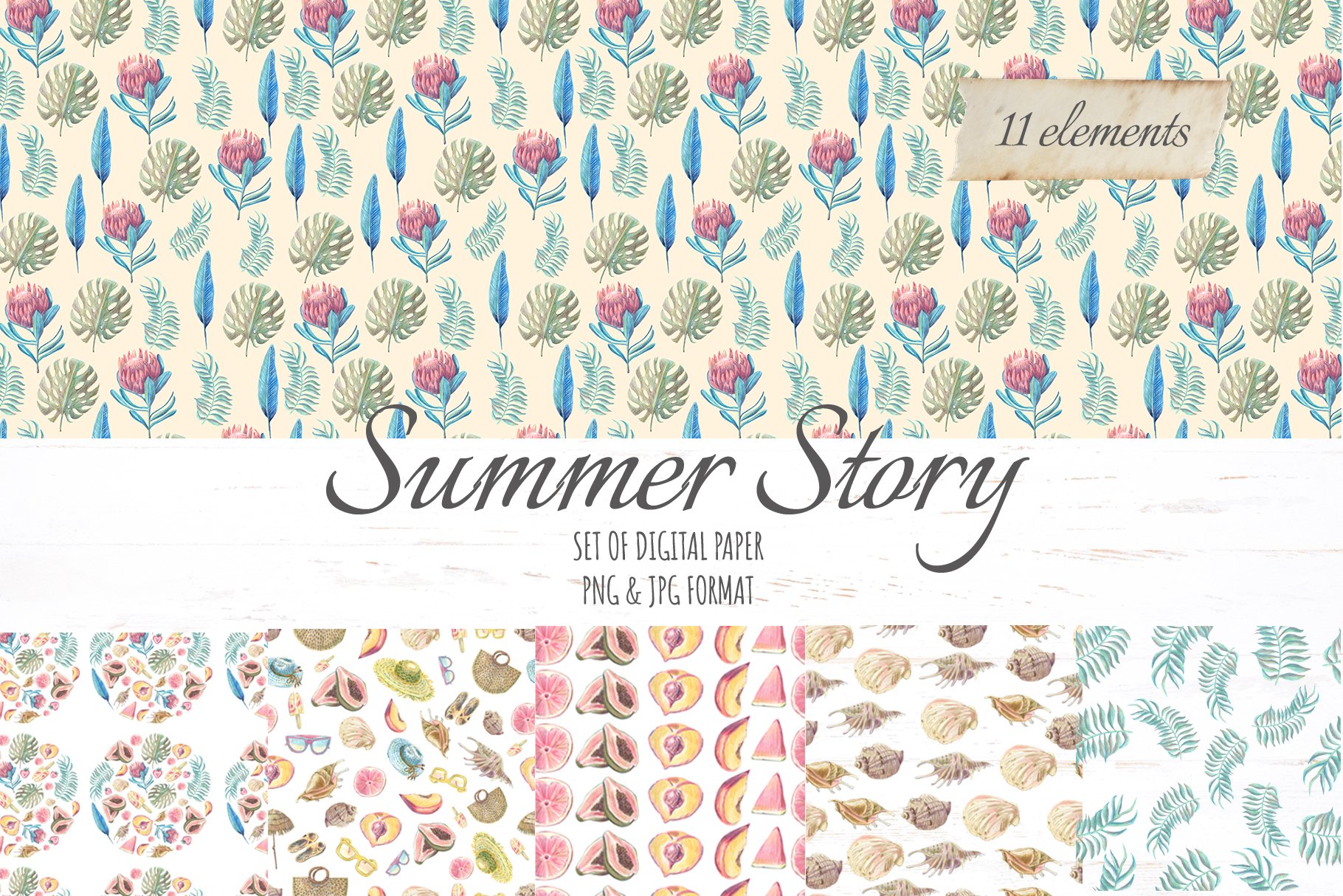 Summer seamless patterns. Summer digital paper. (1371559) | Patterns ...