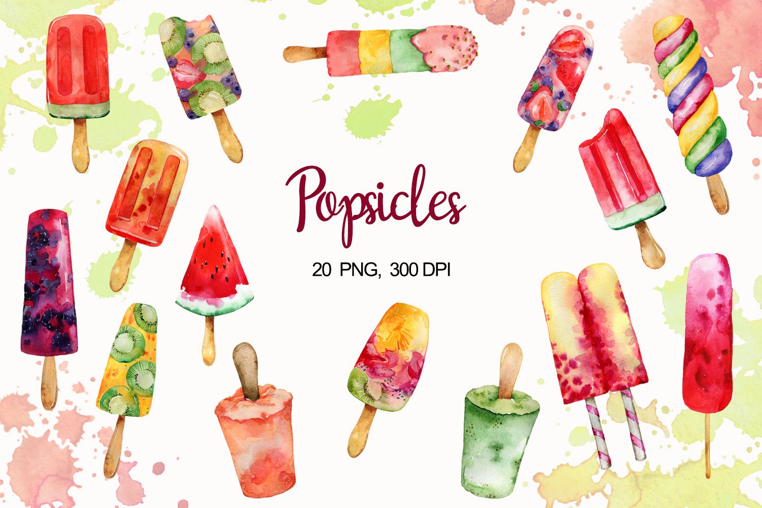 Popsicle Clipart. Watercolor Ice Cream Elements PNG