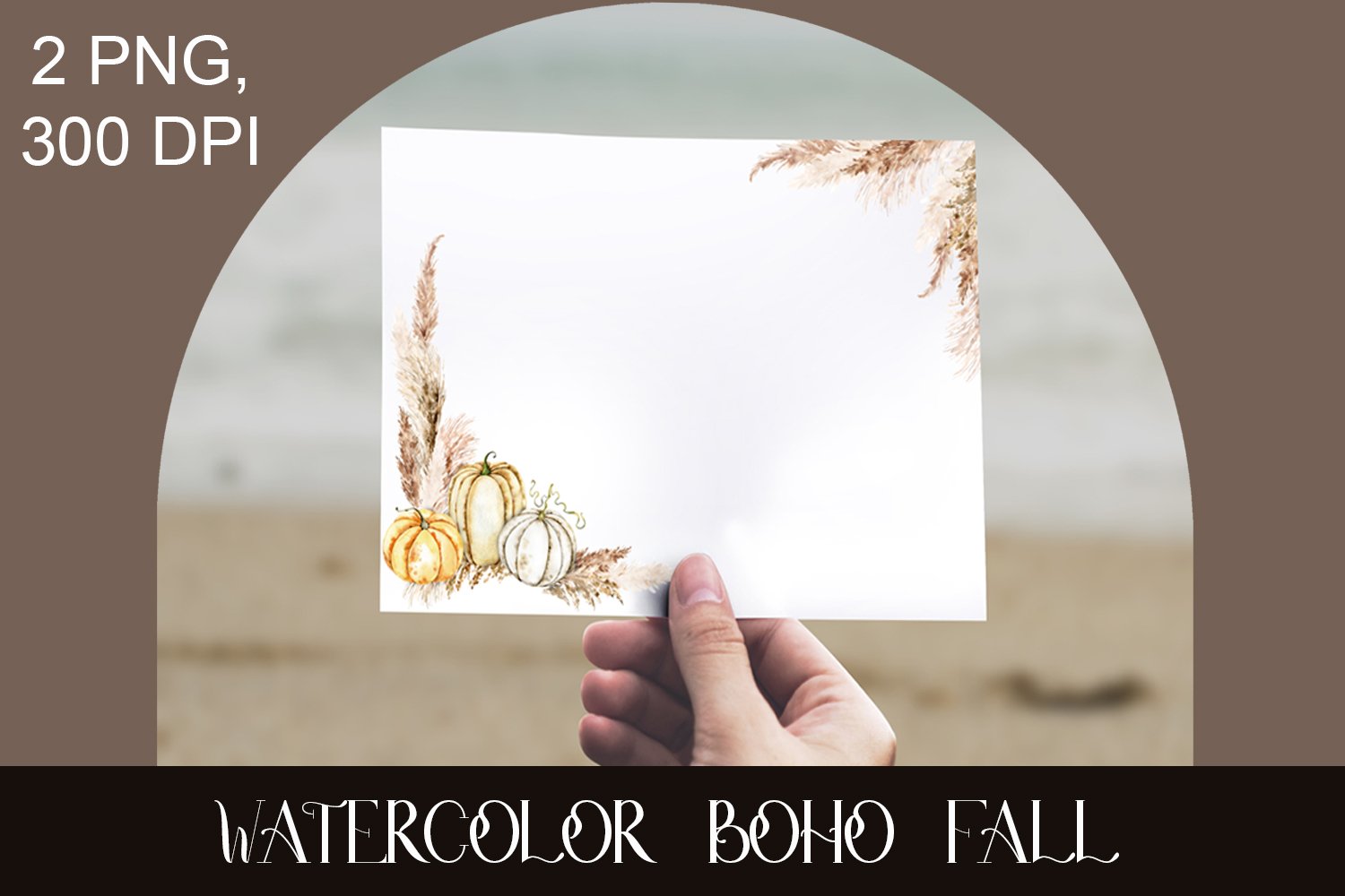 Boho Fall Frame PNG. Autumn Wedding Invitation, (2243008)