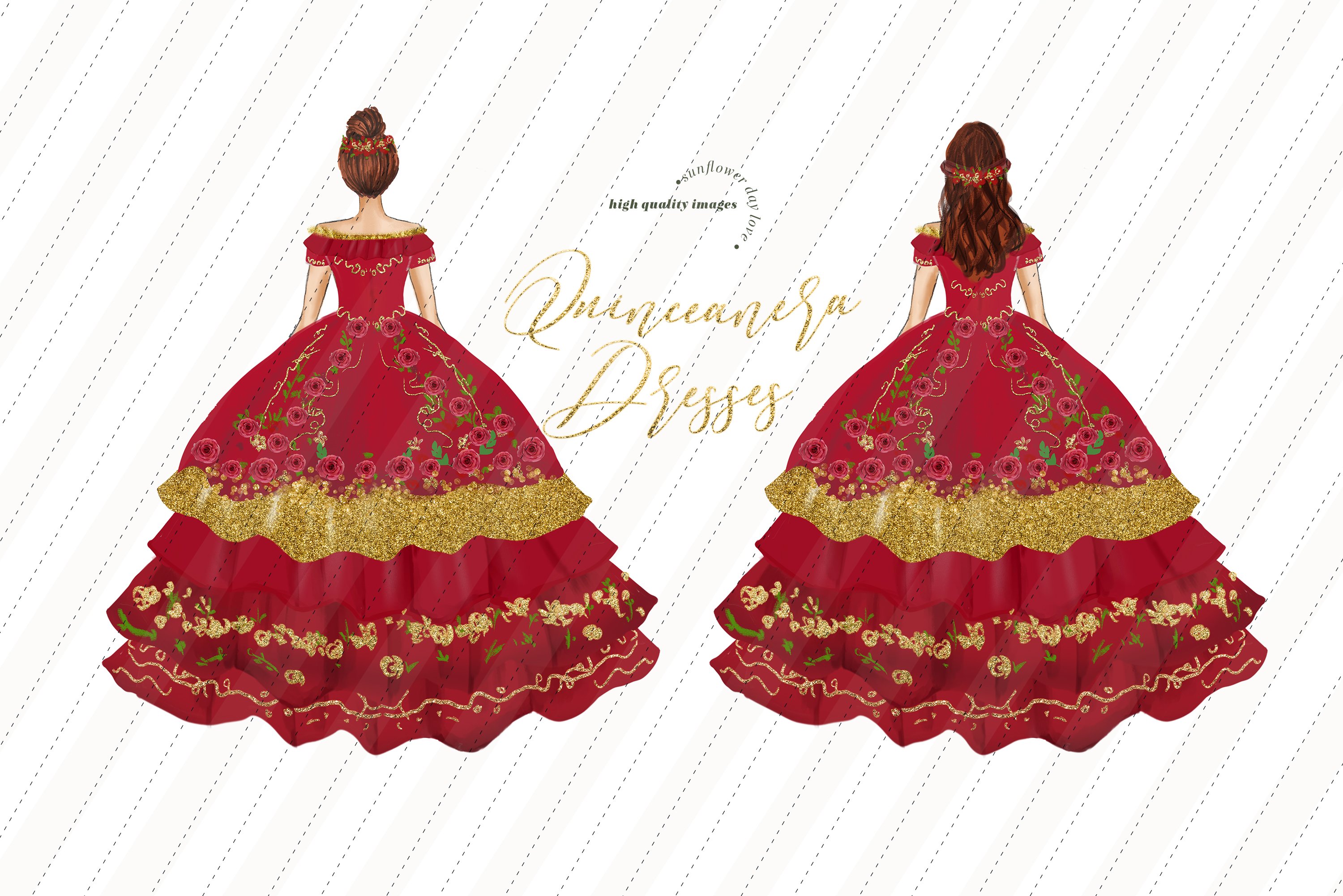 Mexican Red Miss Quince Clipart (1660548) | Illustrations | Design Bundles