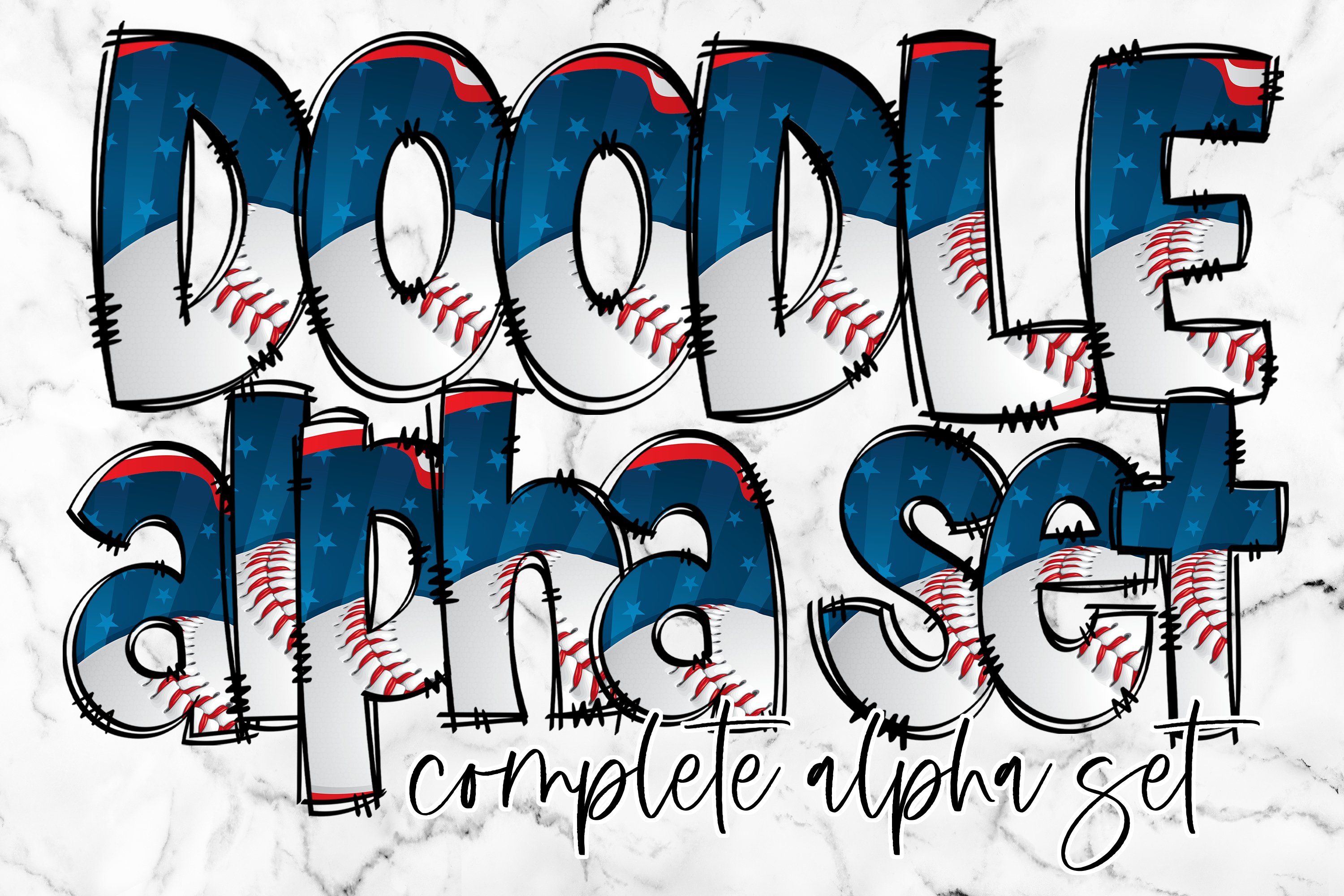 Baseball Doodle Letters Alphabet Bundle PNG Sublimation Designs ...