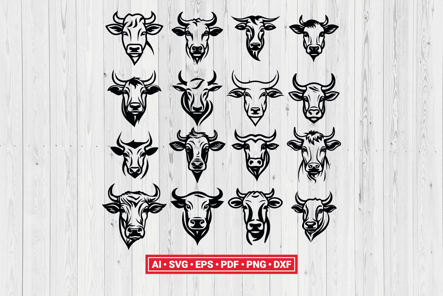 Cow Head Silhouette Vector