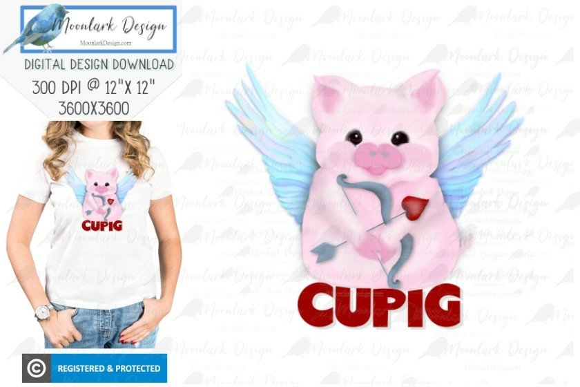 Cupig Cute Pig Cupid Clipart and seamless Valentines Day PNG