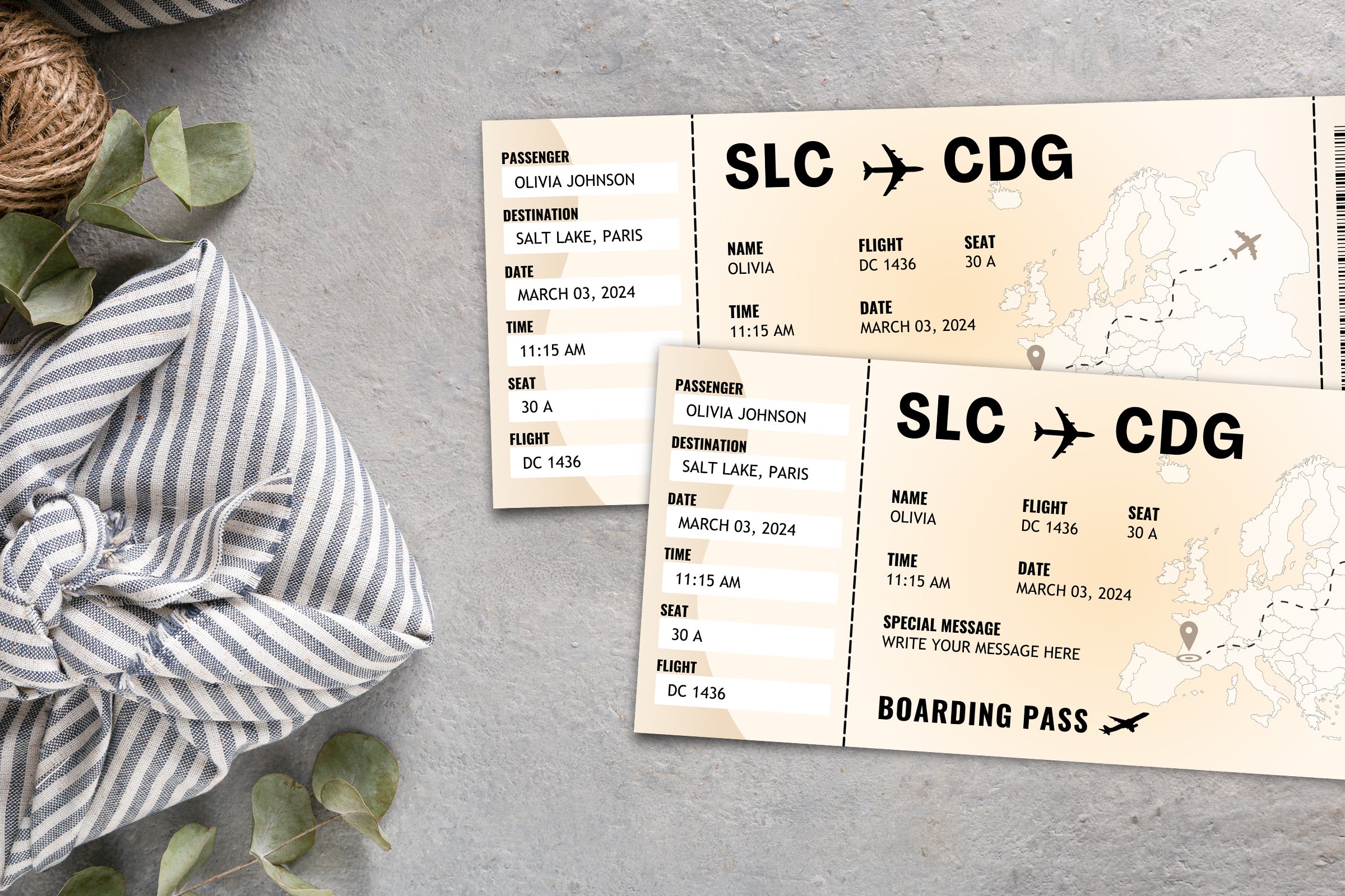 Paris Boarding Pass Template Printable Editable Double Sided Boarding