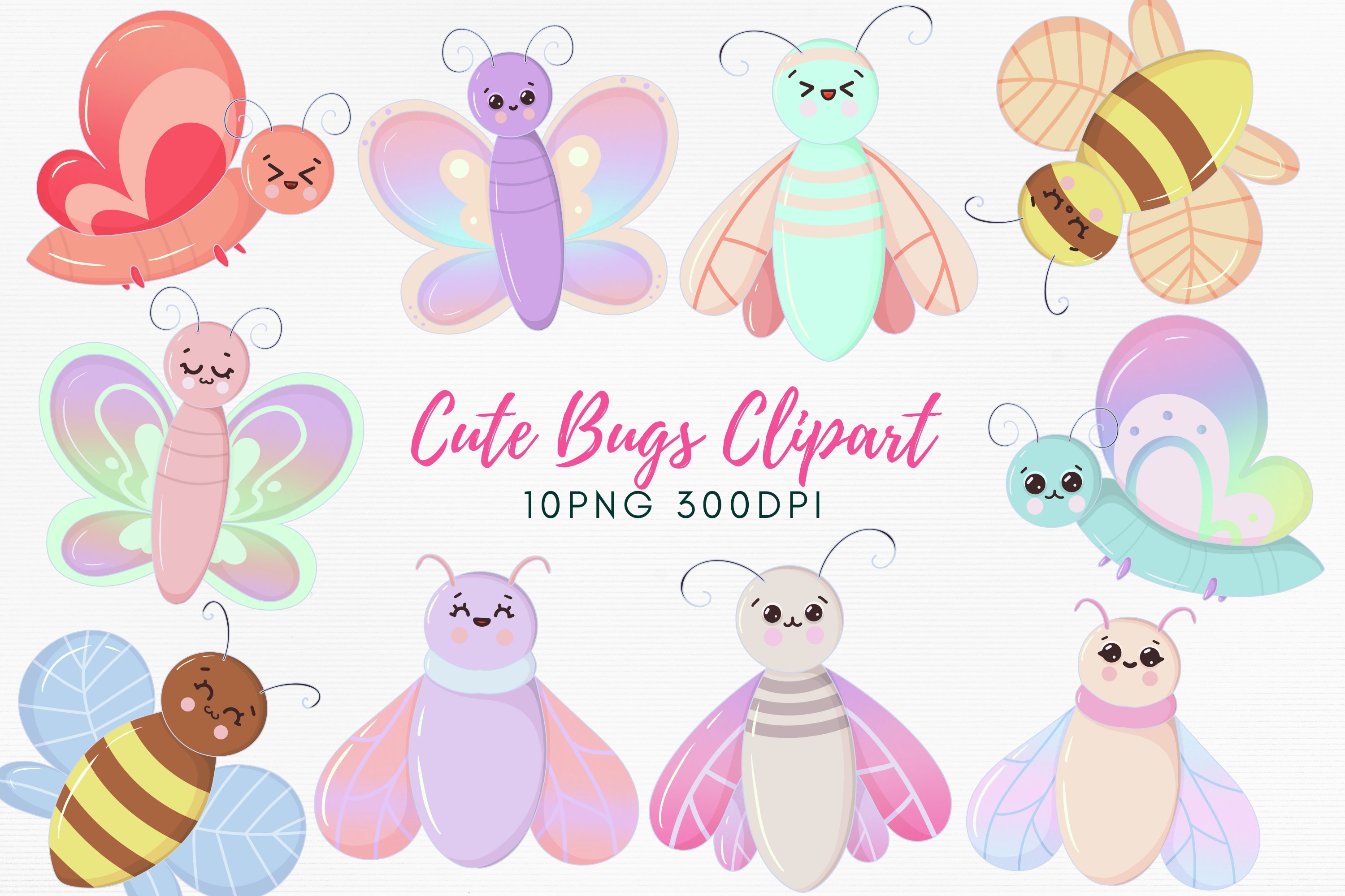 Kawaii bugs insect clipart set 10 PNG high quality