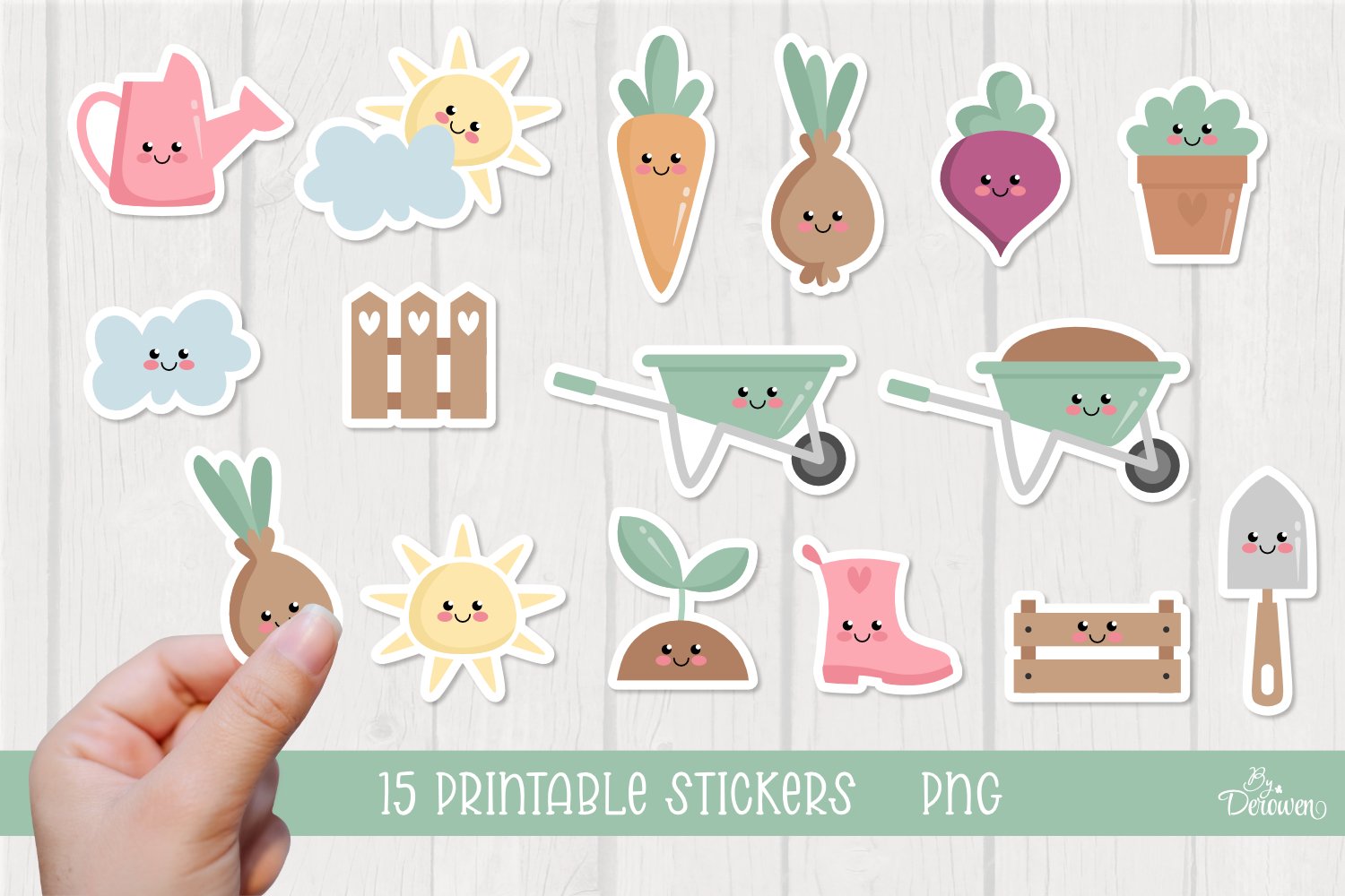 15 Cute Kawaii Garden Stickers for Print and Cut (1837835) | Stickers ...