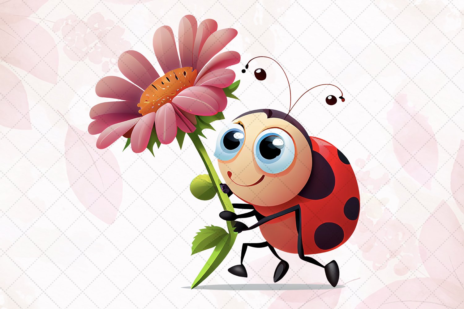 Cute Ladybugs And Flowers