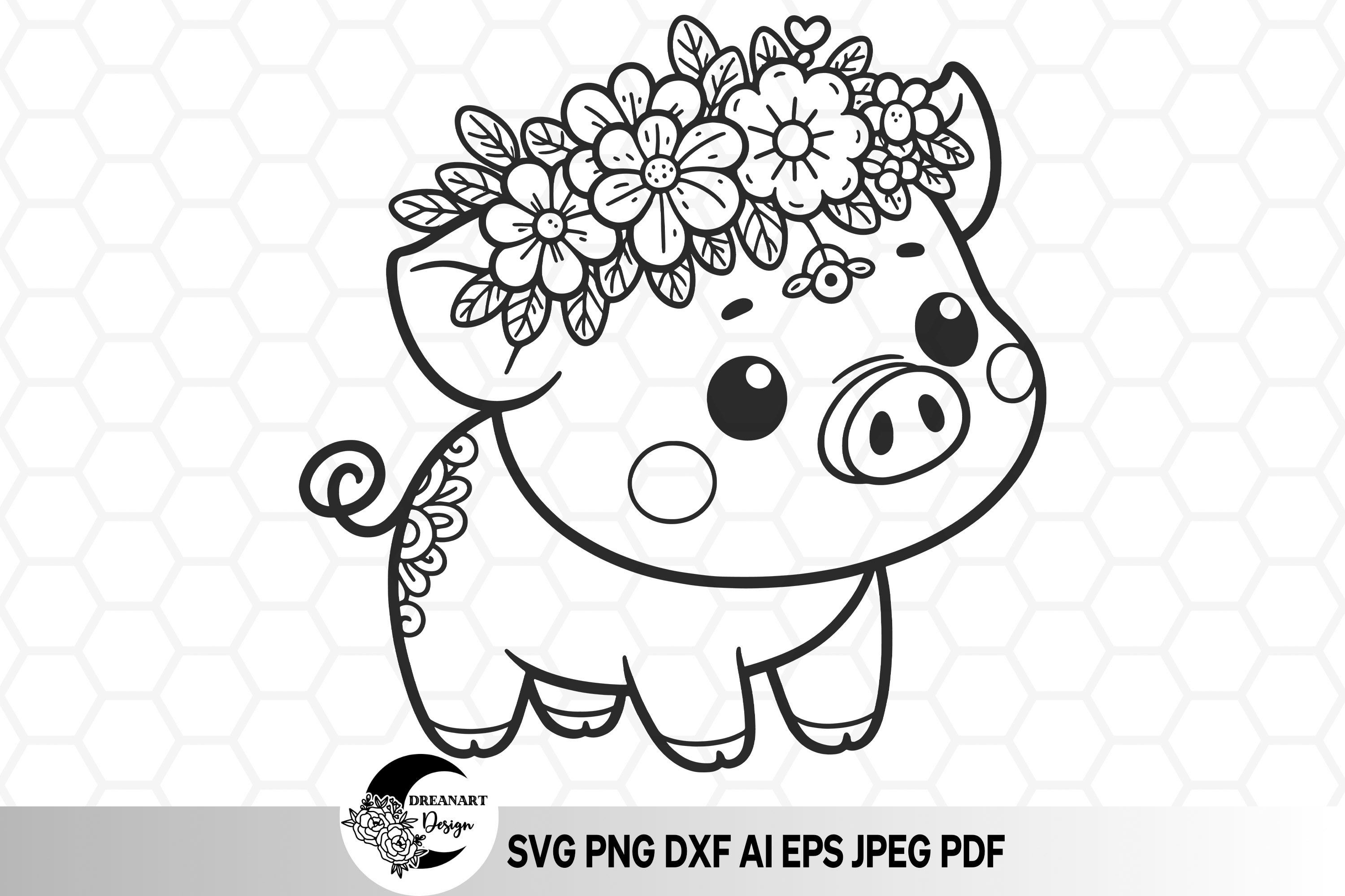Free Cute Mini Pig Background Black And White Svg Vector File For Laser