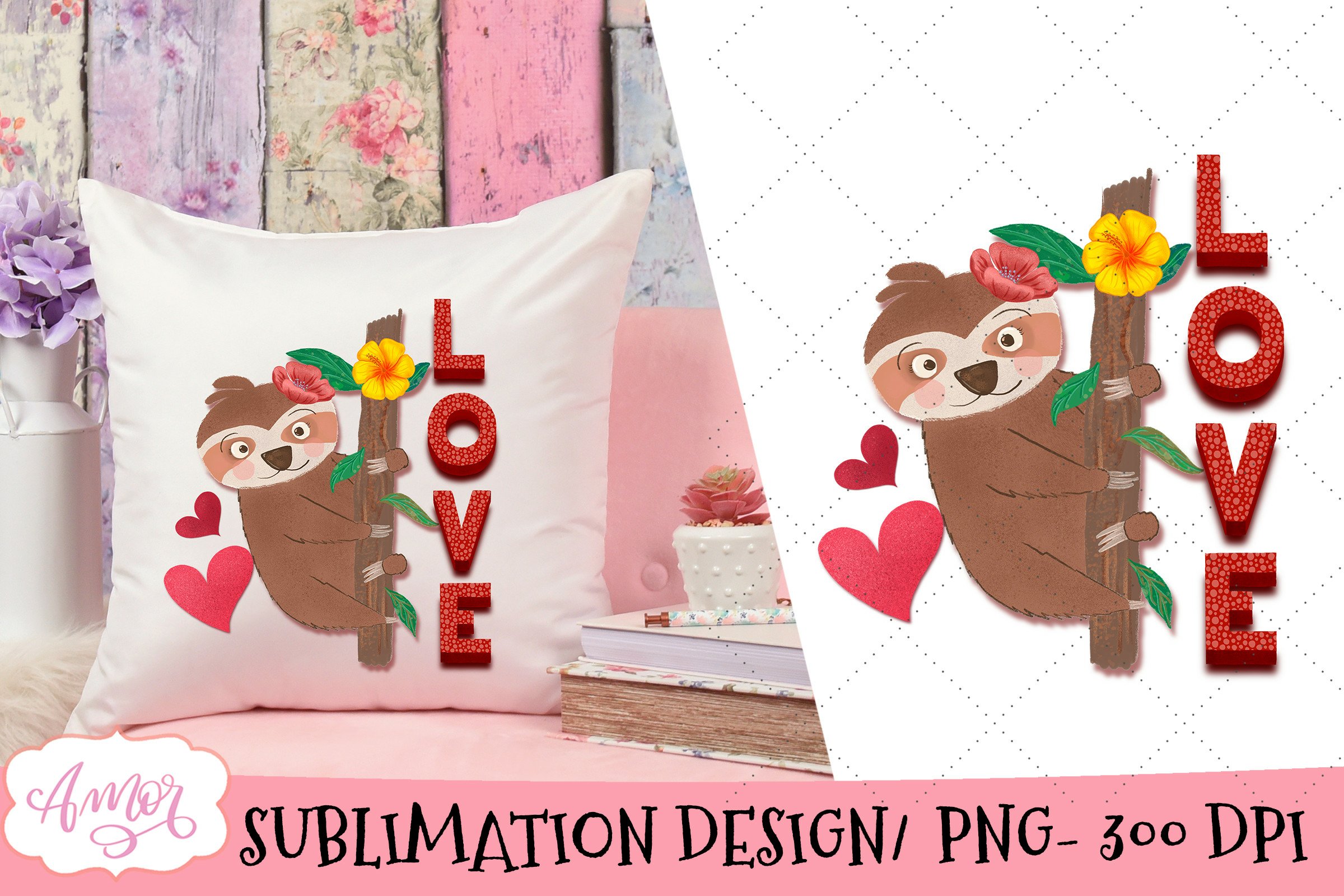 Cute Sloth Sublimation design, Valentine's day illustration (1756073 ...