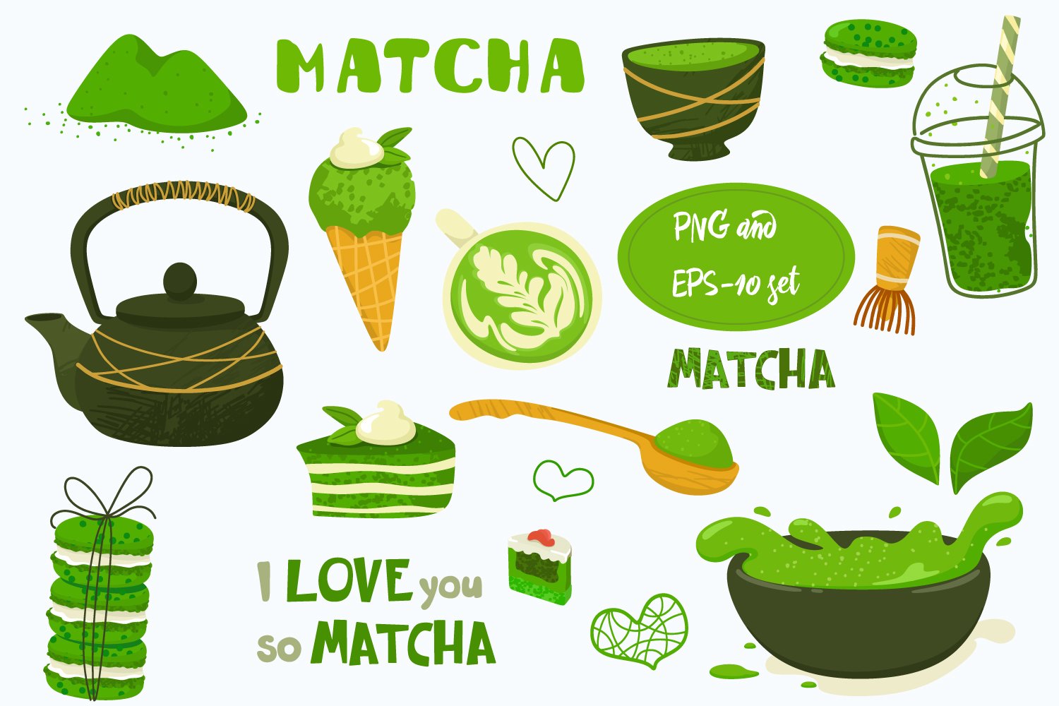 Cute Matcha Tea Cliparts (513387) | Decorations | Design Bundles