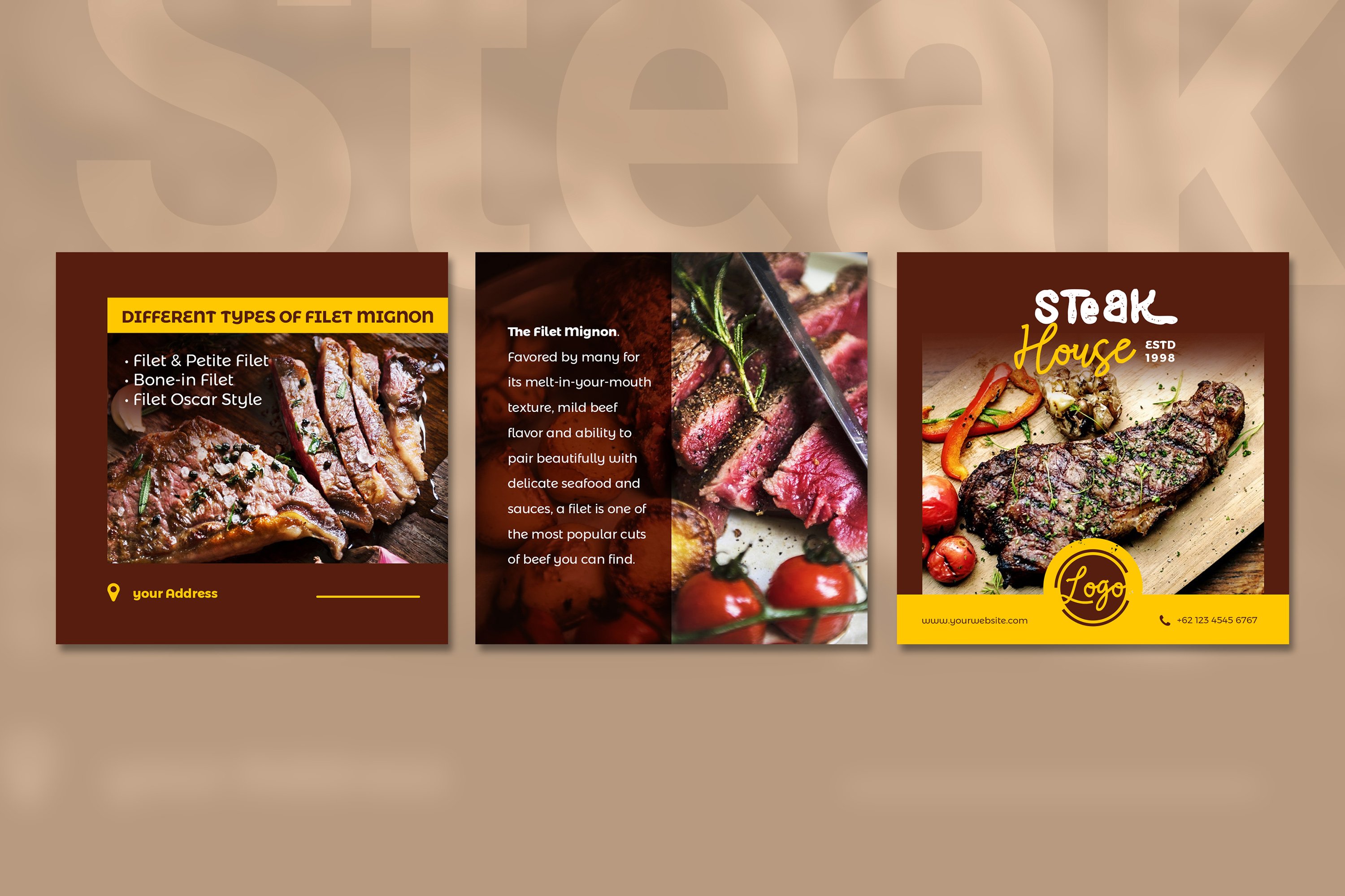 Steak Social Media Post - brown color theme (377294) | Instagram ...