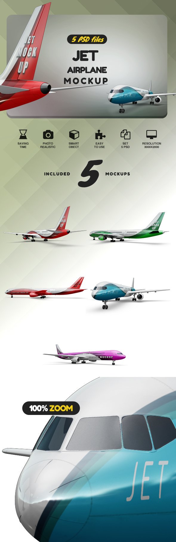 Jet Airplane Mockup (42023) | Mockups | Design Bundles