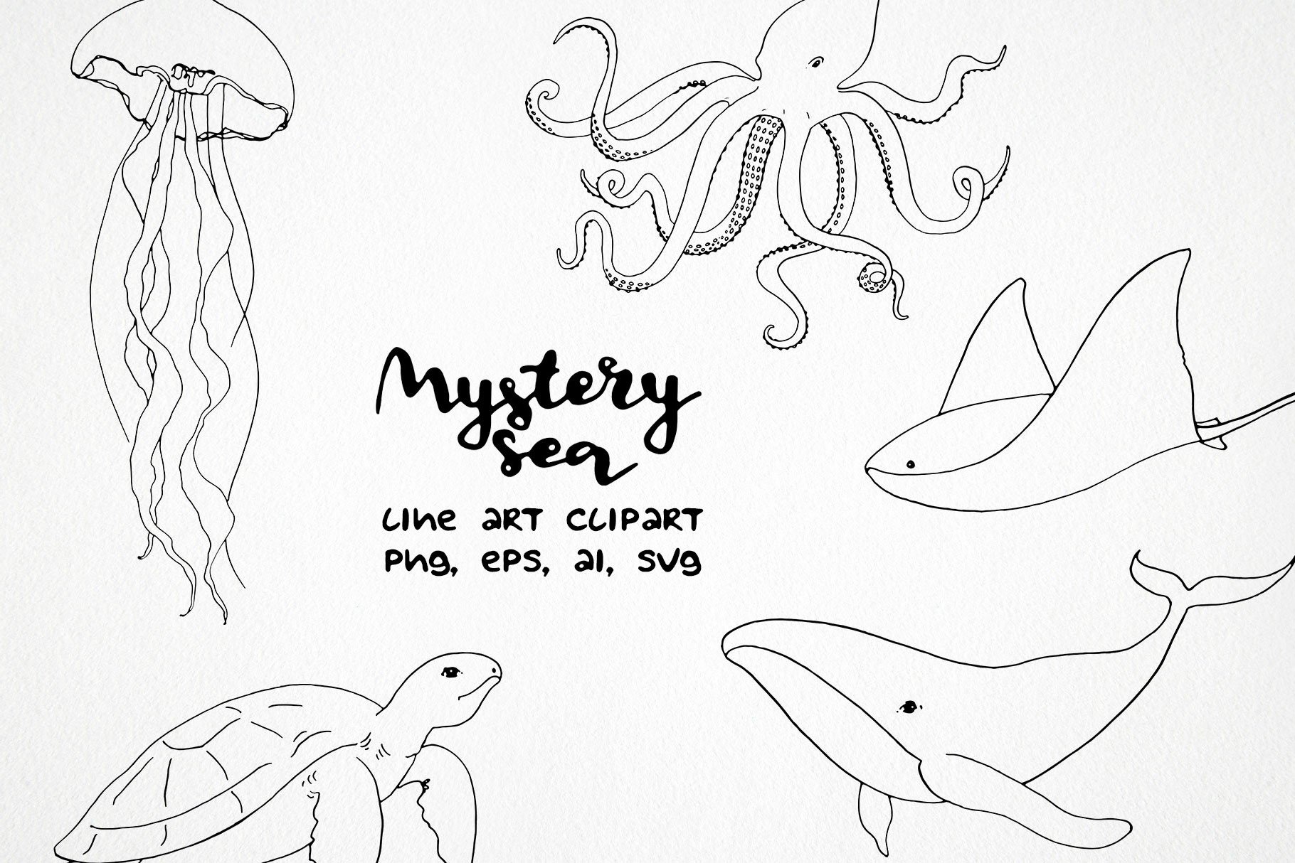 Ocean Animals Clip Art Black And White