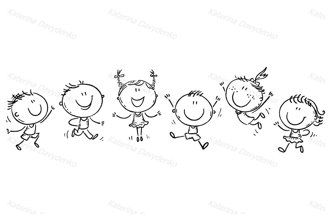 Happy Kids Clipart Black And White
