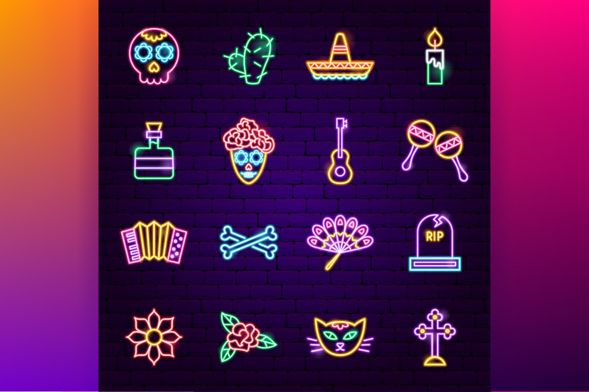 Day of the Dead Neon (288420) | Icons | Design Bundles