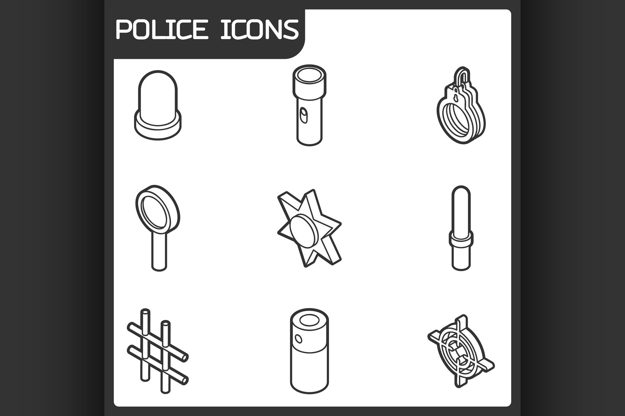 Police color outline isometric icons (737466) | Illustrations | Design ...