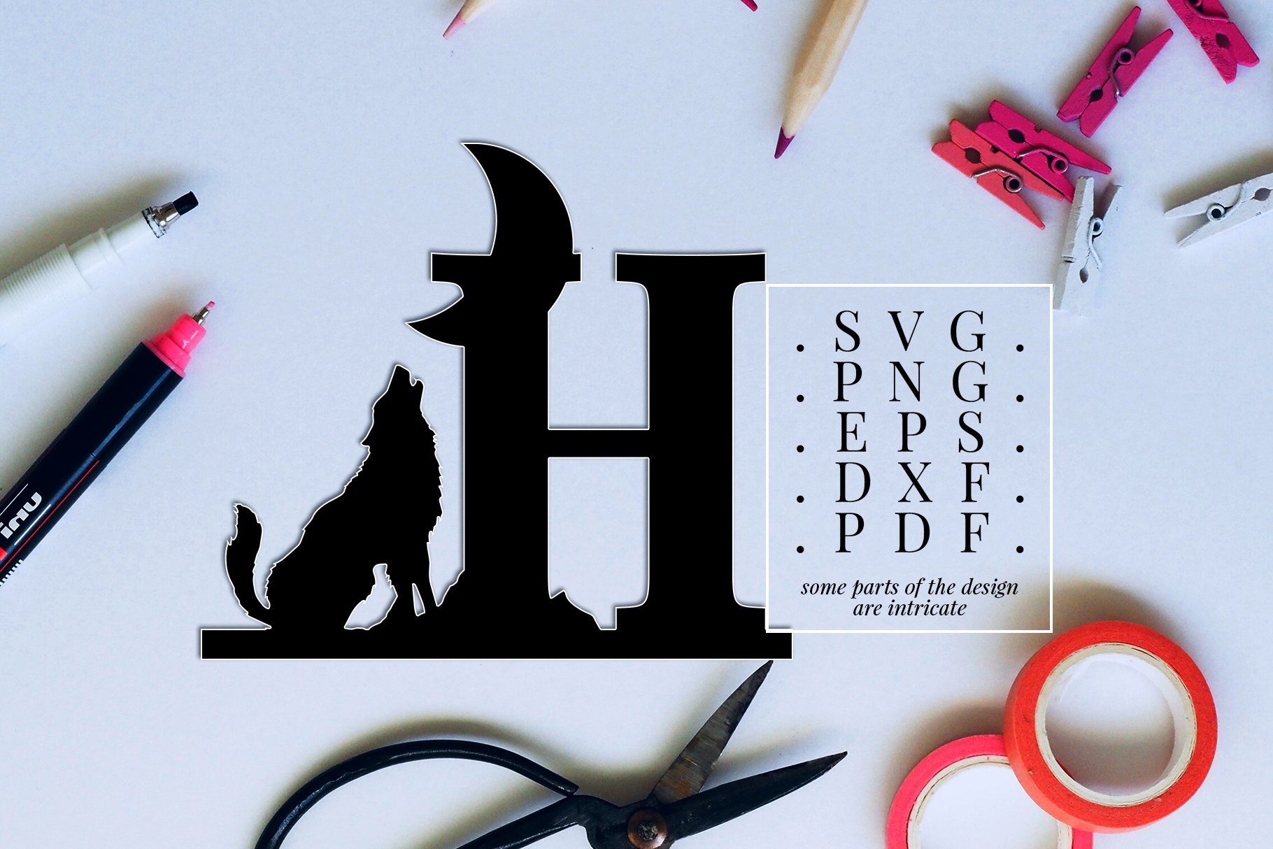 Howling Wolf Font H Paper Cut Template, Wild Life SVG, DXF (440168 ...