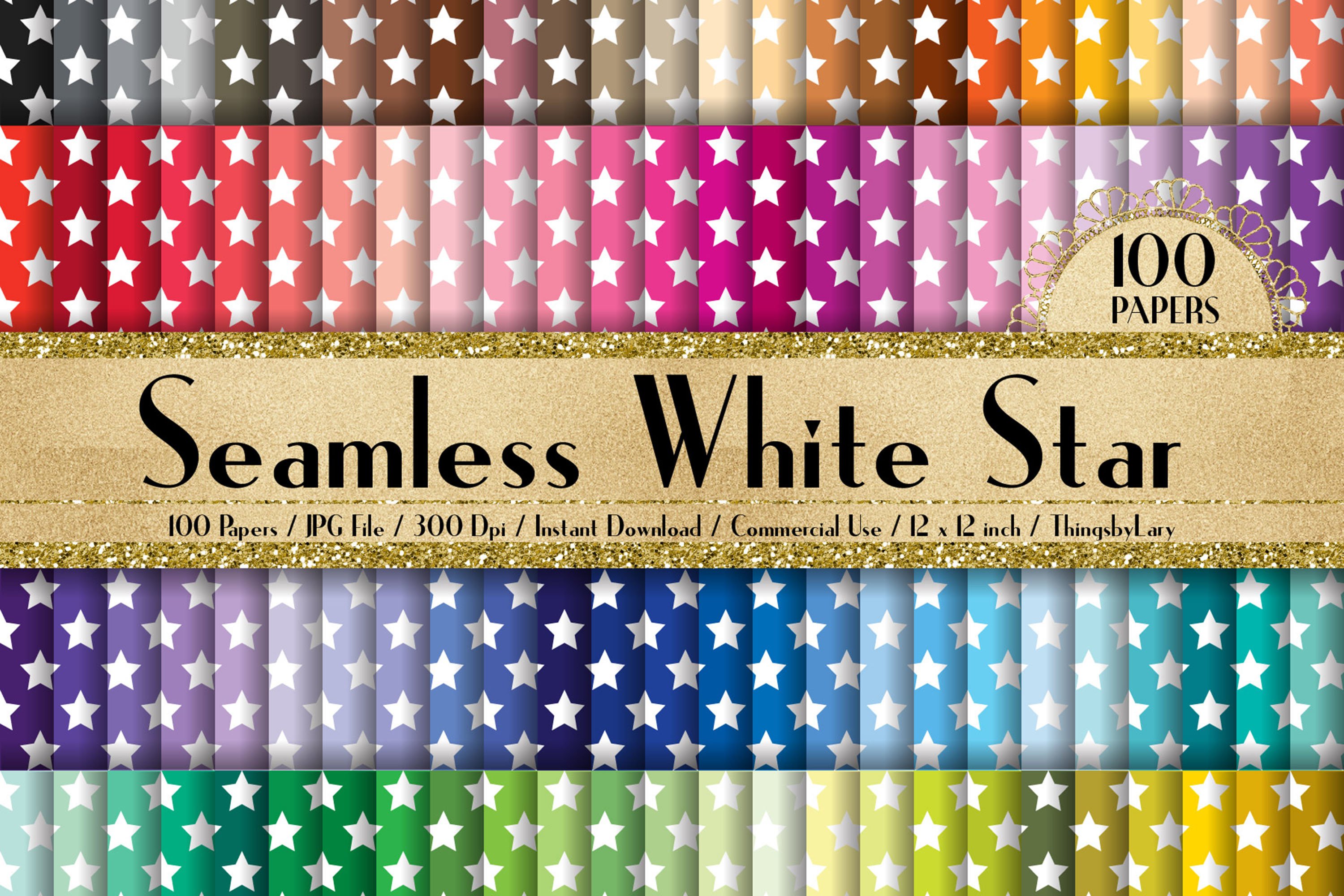 100 Seamless White Star Pattern Digital Papers 12 x 12 inch (135554 ...