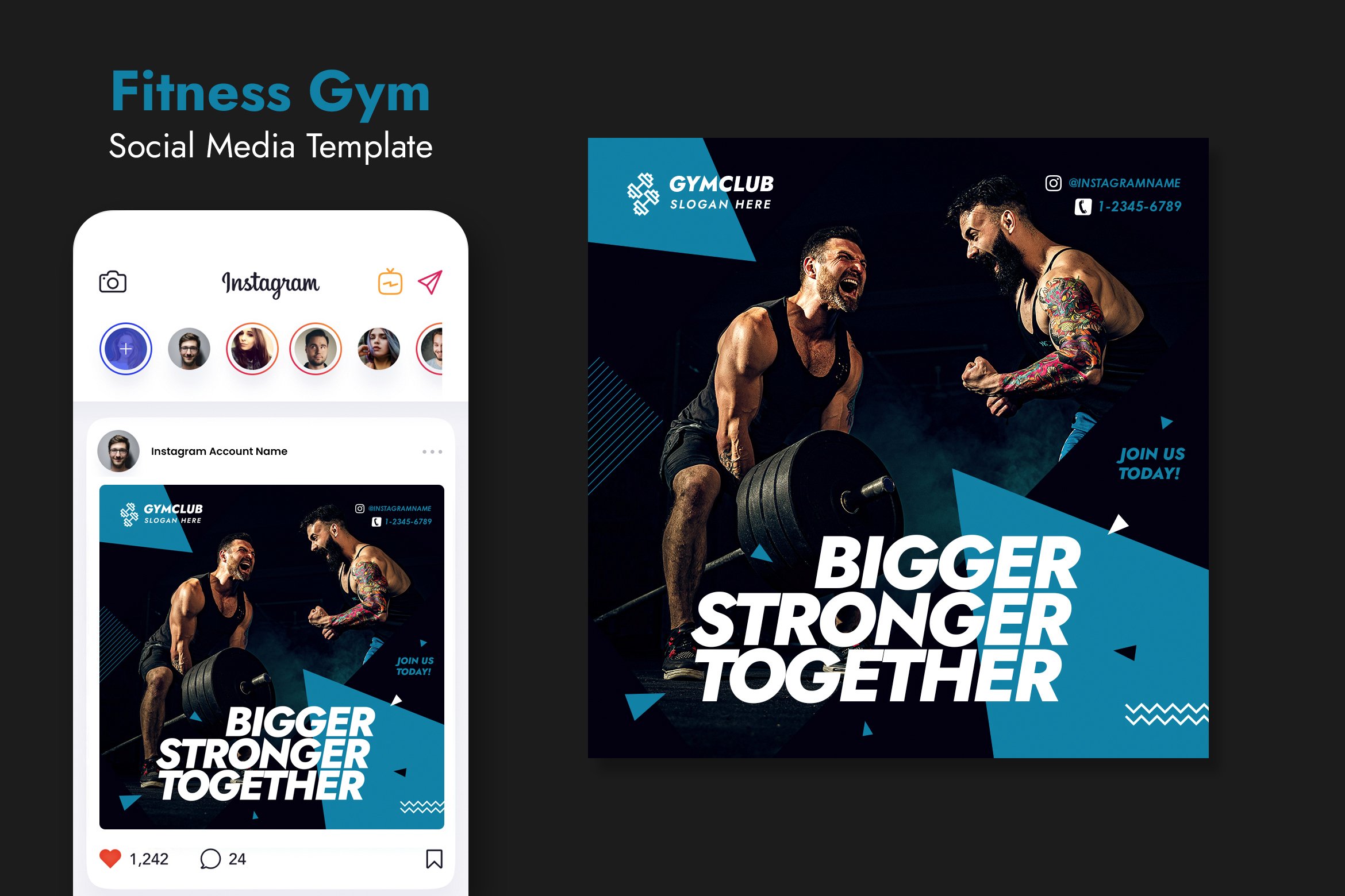 Gym Fitness Instagram Template (1248313) | Instagram | Design Bundles