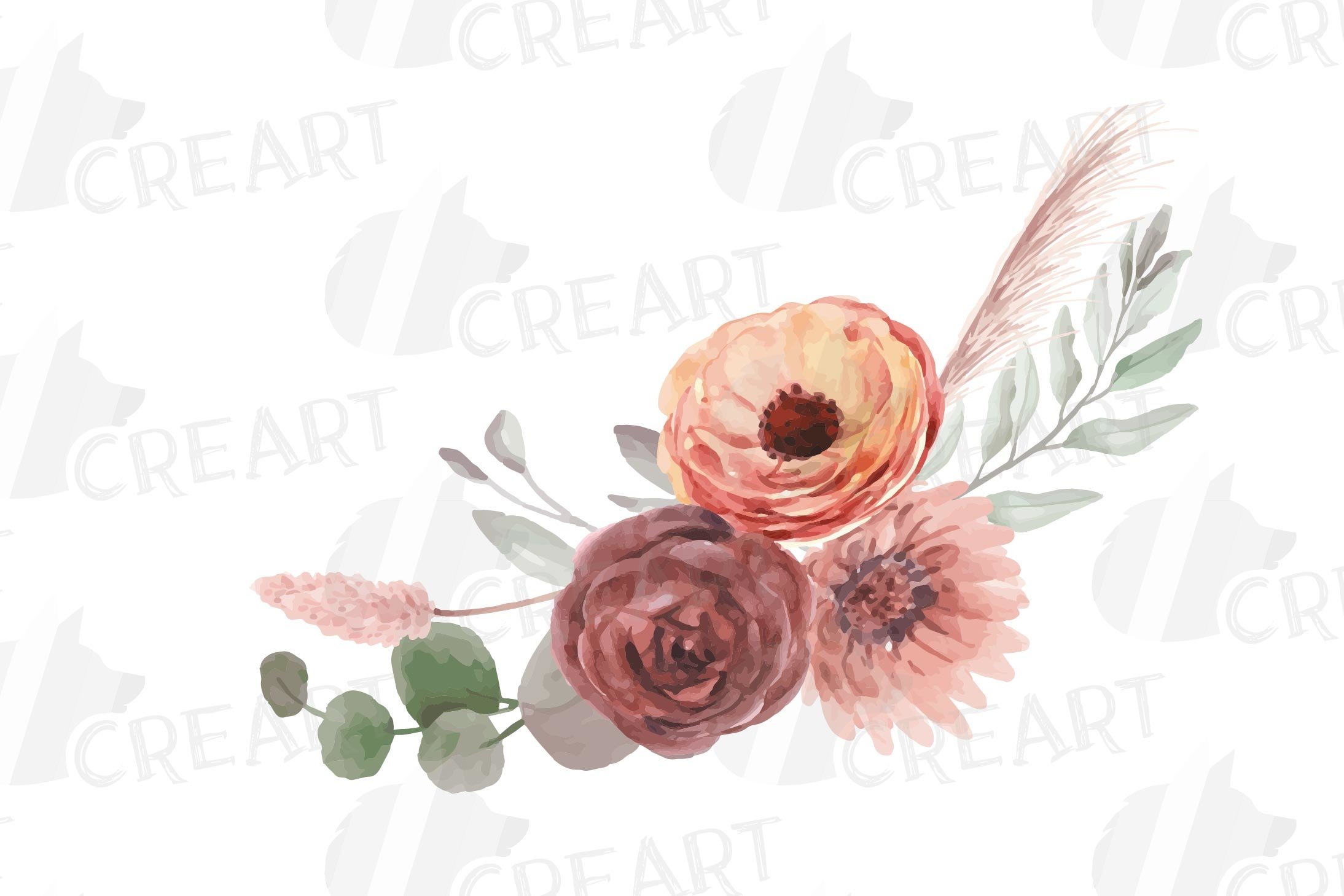 Rust and blush pink bridal bouquets decor collection clipart (1148638 ...