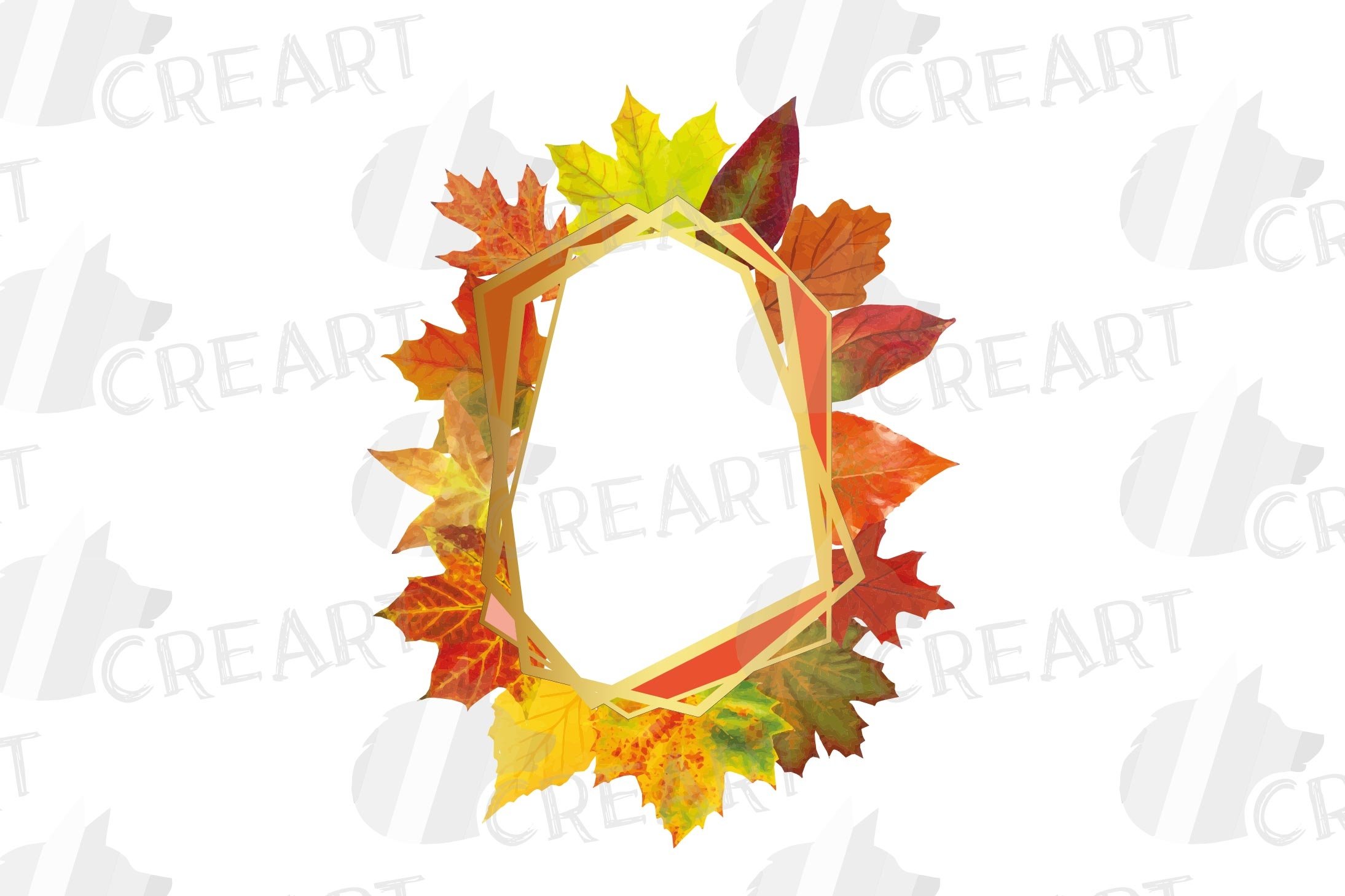Fall leaves golden geometric frame templates. Autumn wedding (381840 ...