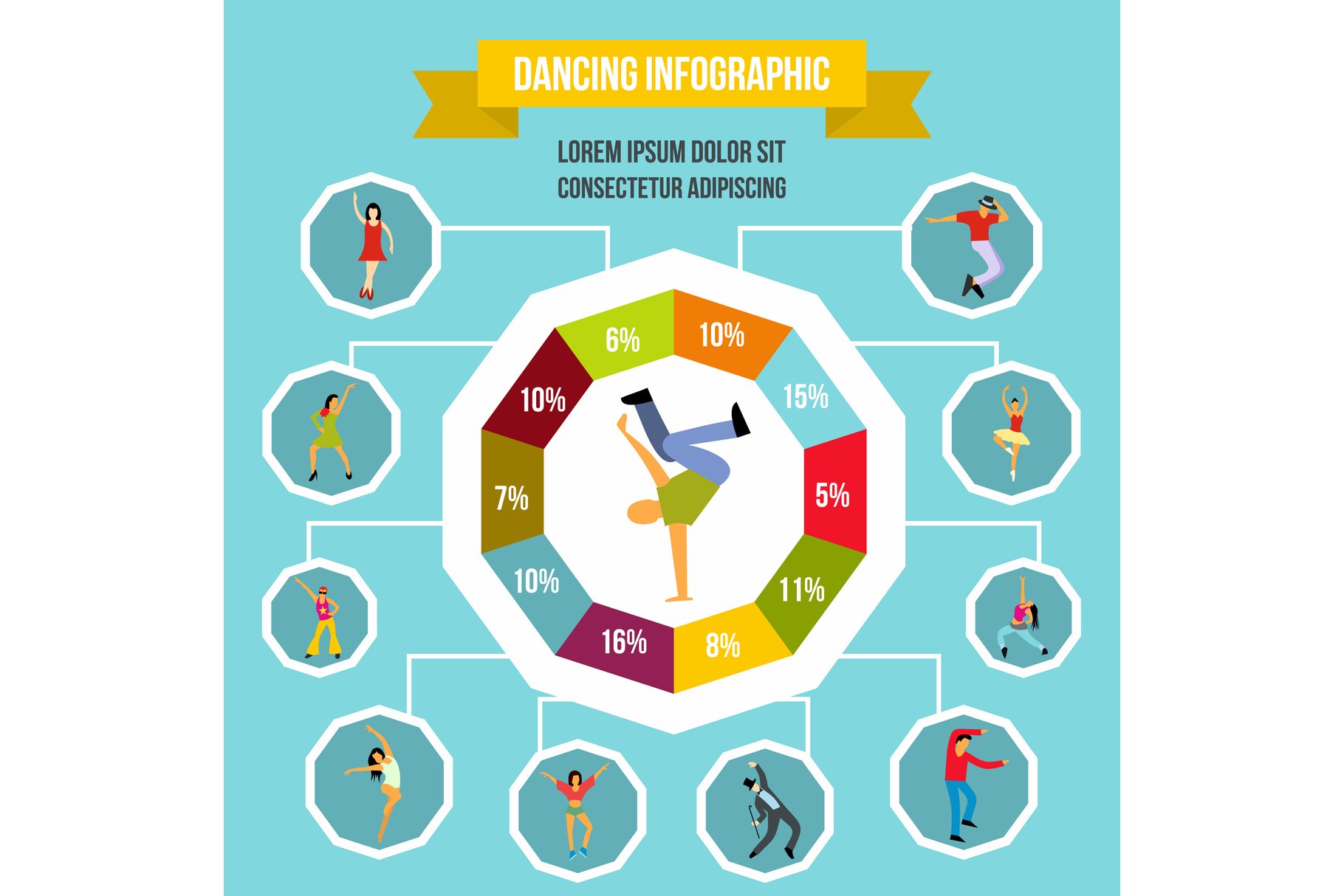 Dancing infographic, flat style (553078) | Illustrations | Design Bundles