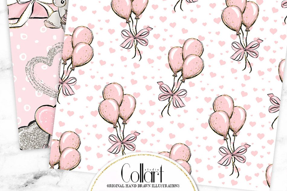 Elephant digital paper, baby girl papers, seamless patterns (231219 ...