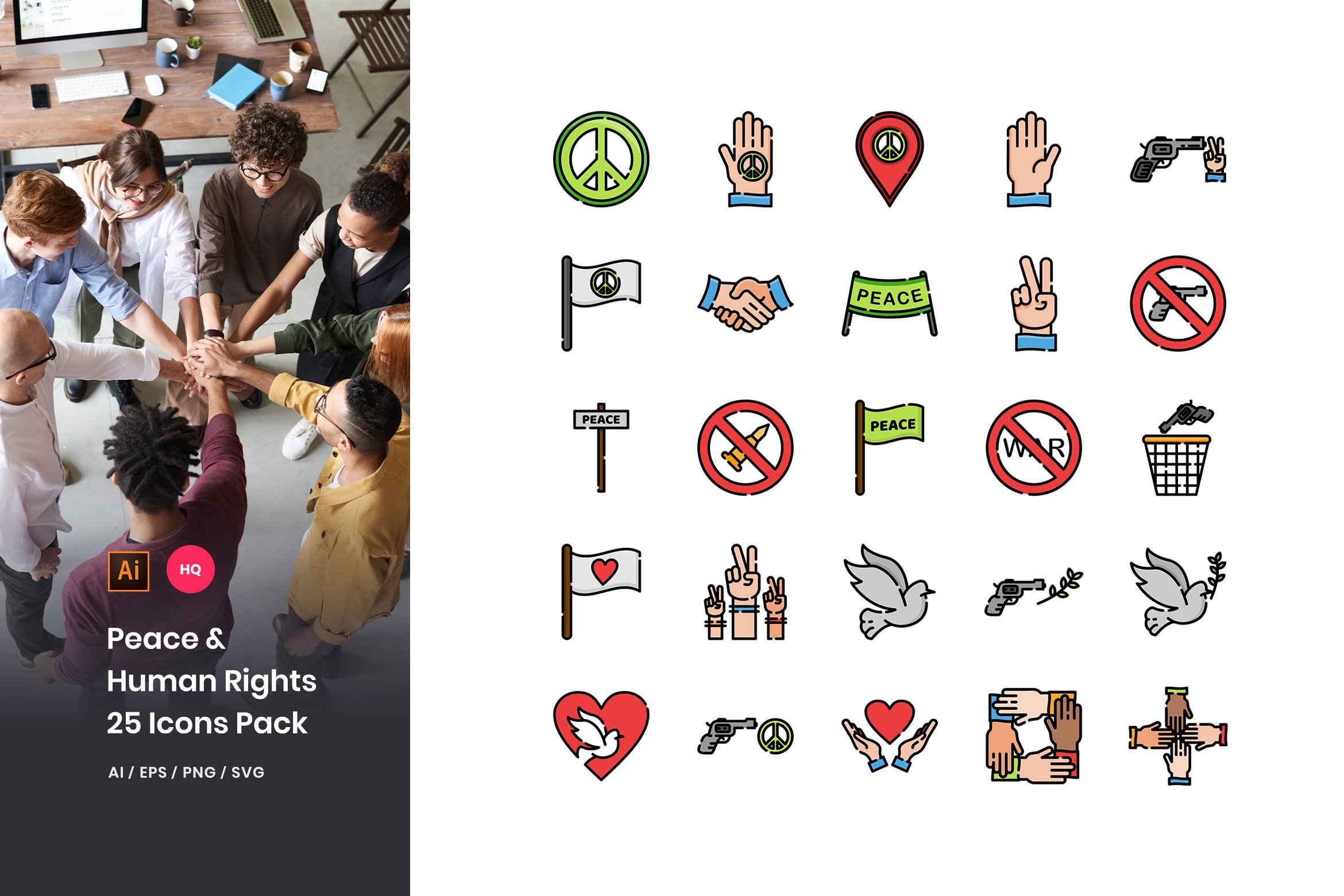 Peace and Human Rights Icons Pack (532661) | Icons | Design Bundles