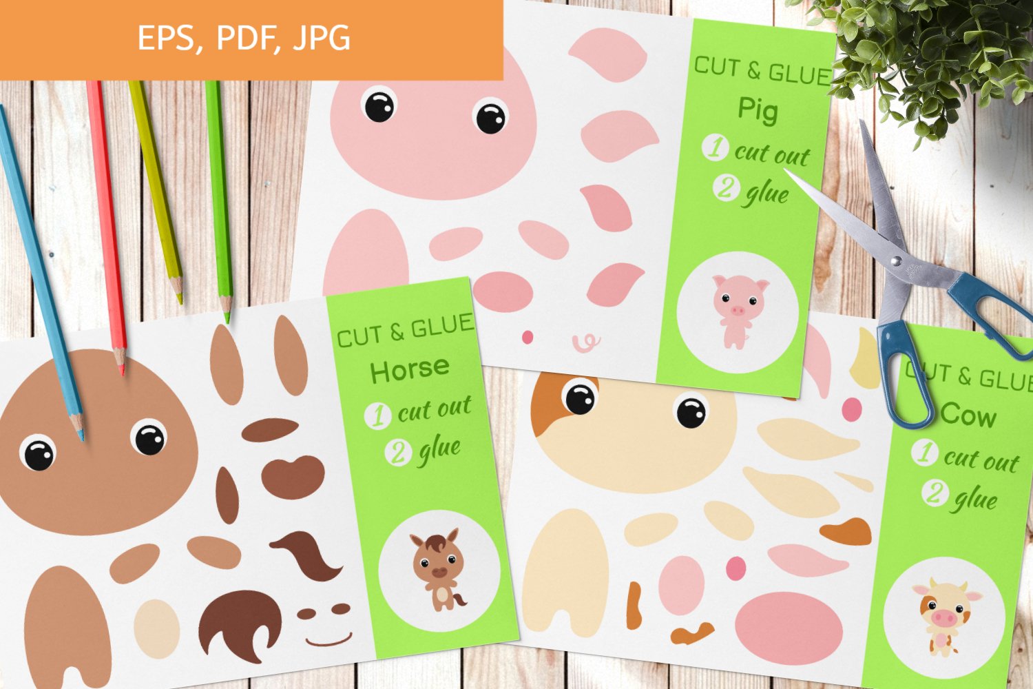 Cut and Glue Animals Games Bundle for Kids, Cut and Paste (1217808 ...