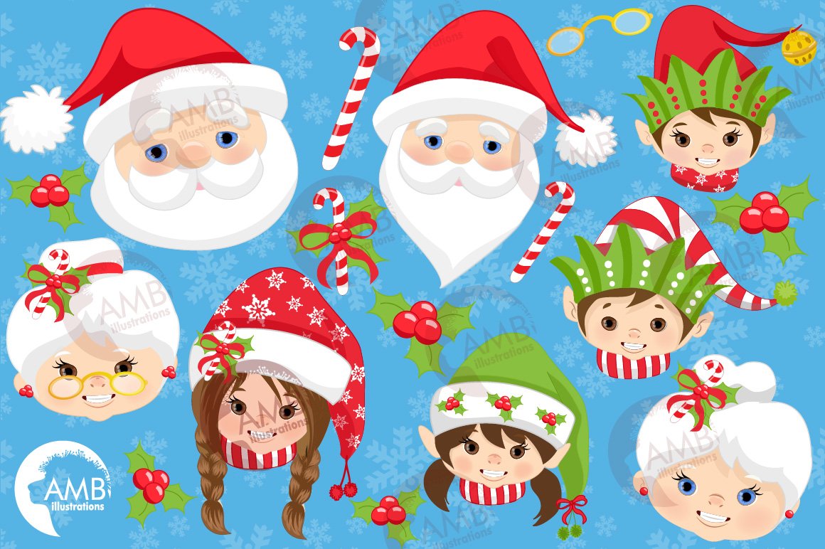 Christmas faces clipart, graphics, illustrations AMB-191 (41264 ...