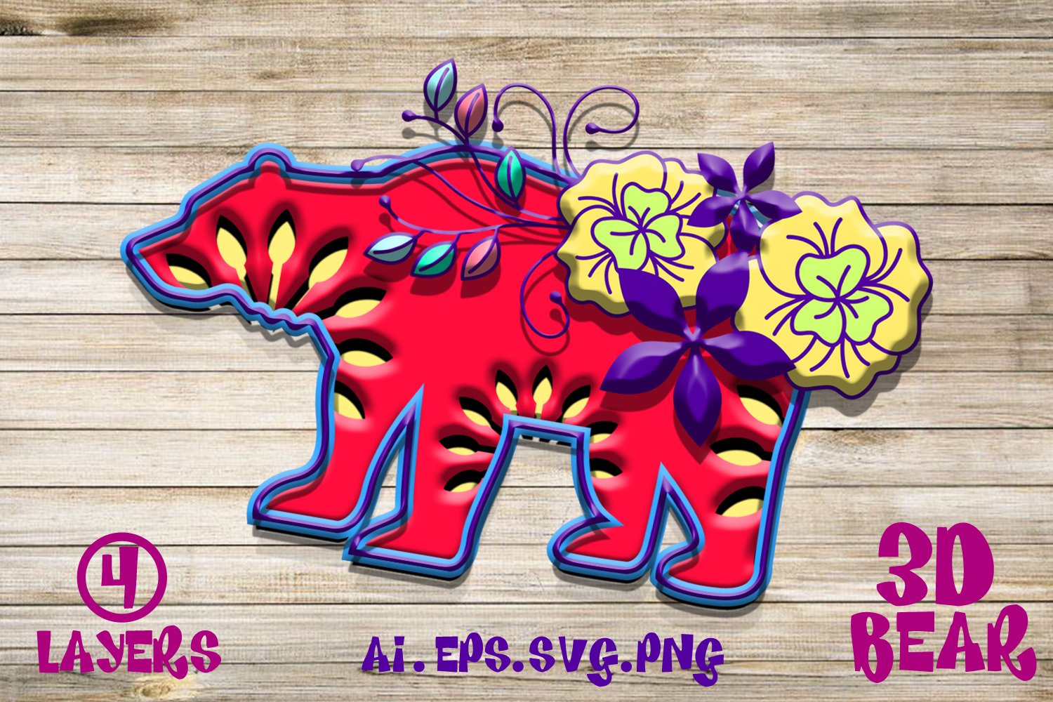 3D Layered Floral Bear Paper Cut Print Design (765290) | Paper Cutting ...