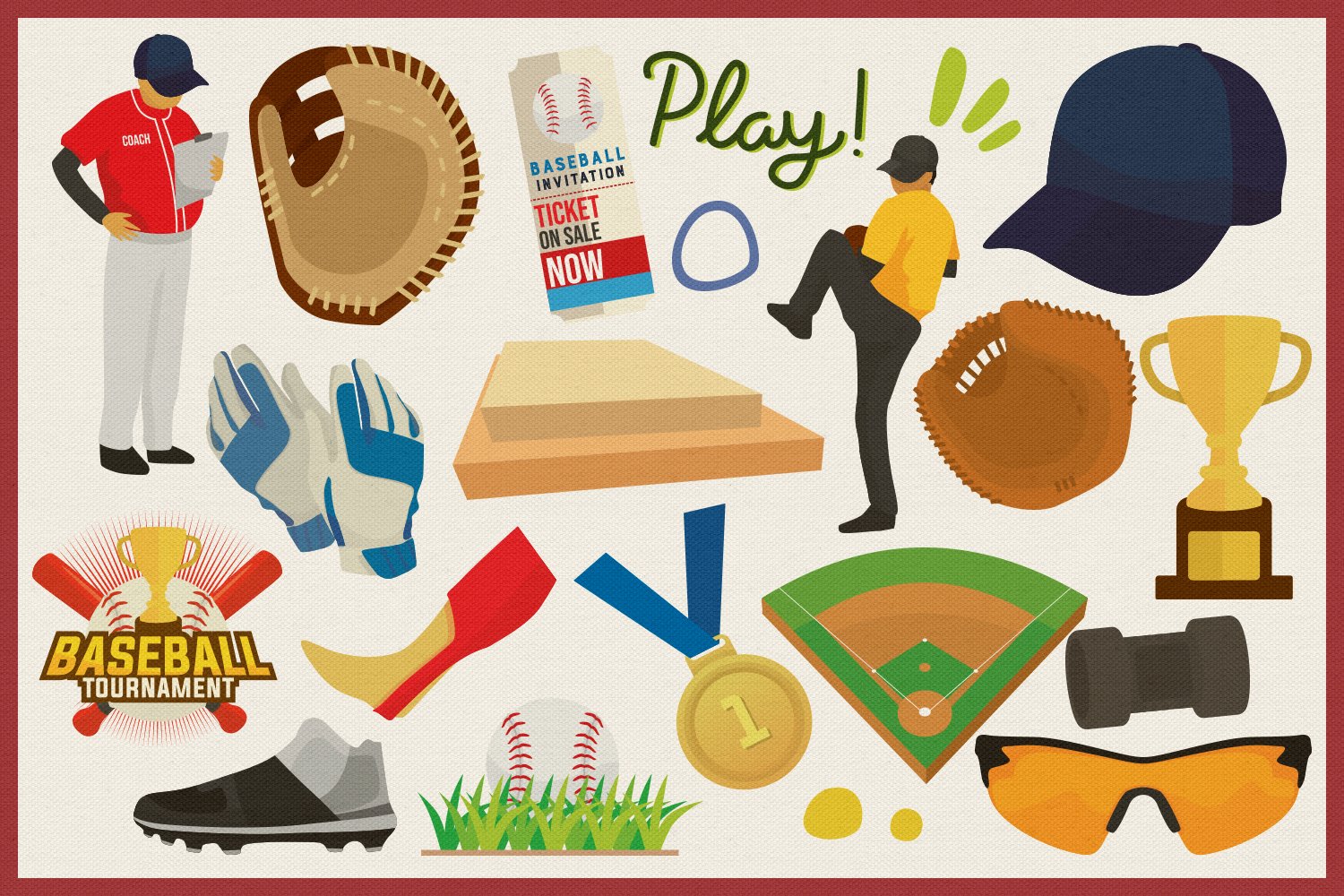 Baseball Team Vector Clipart and Seamless Pattern