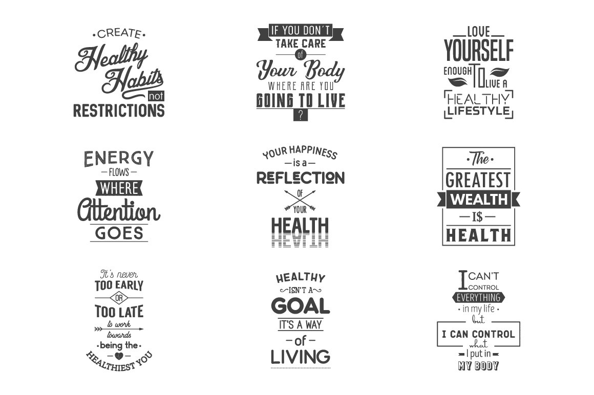 Health. Typography quotes. (674551) | Illustrations | Design Bundles