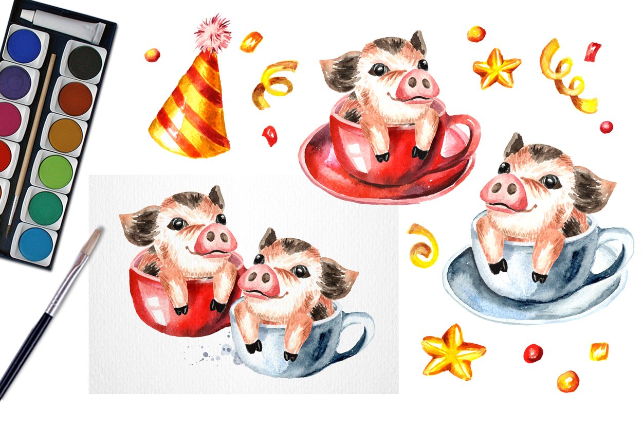 Mini Pig. Happy Birthday collection (132799) | Illustrations | Design ...