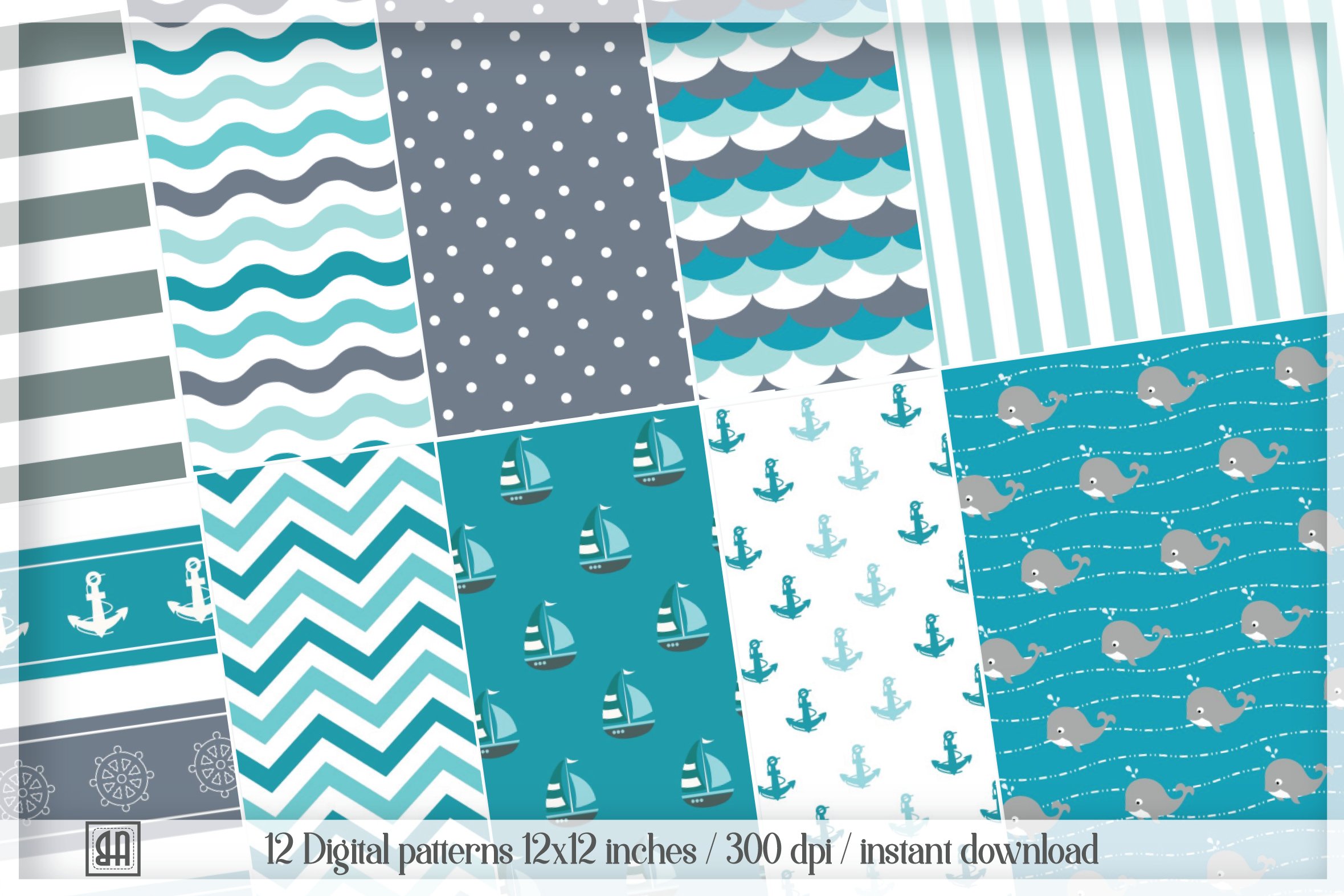 Nautical patterns, Digital Papers, Nautical background (97735 ...