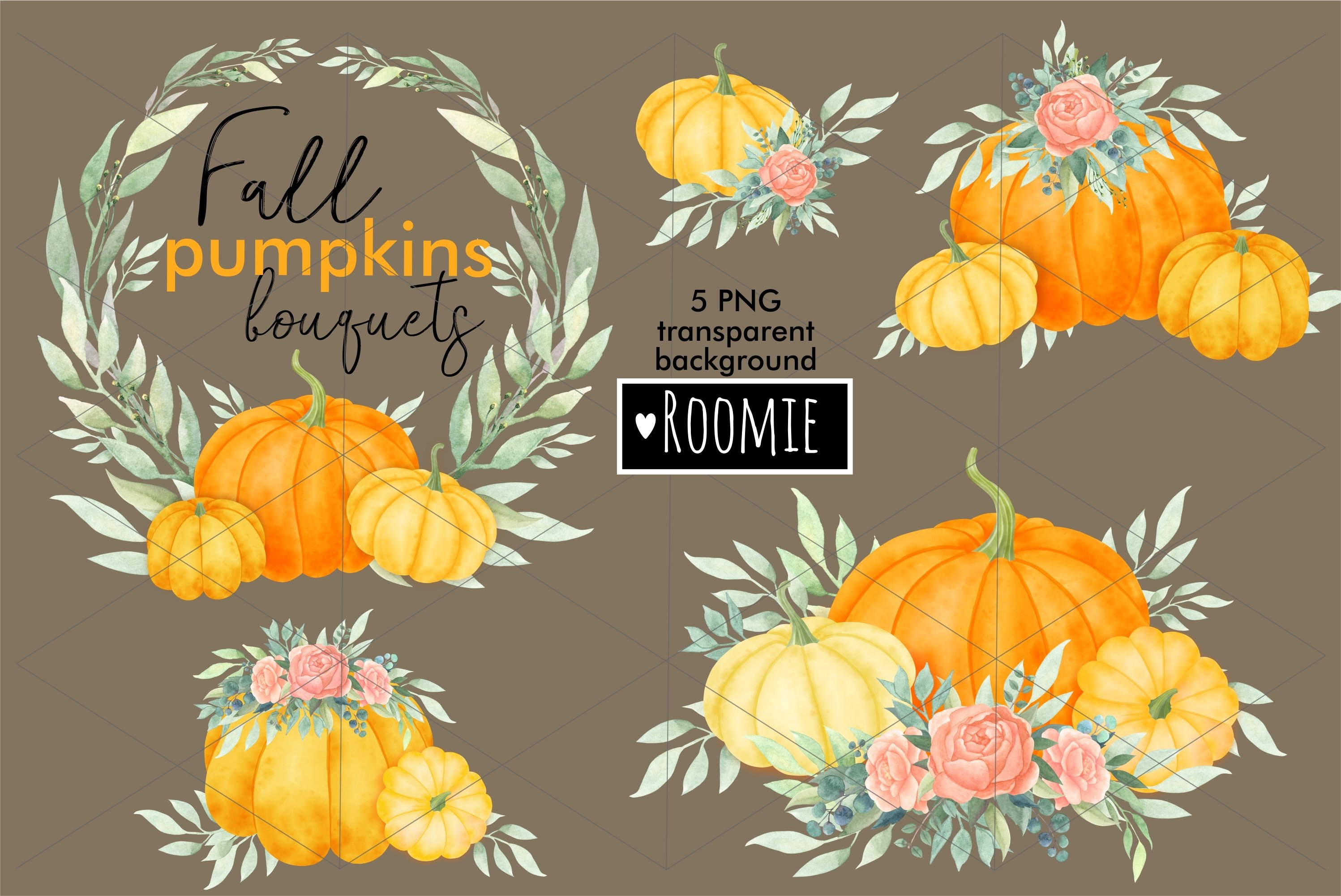 Watercolor pumpkins Floral Bouquets and wreaths PNG clipart (971576 ...