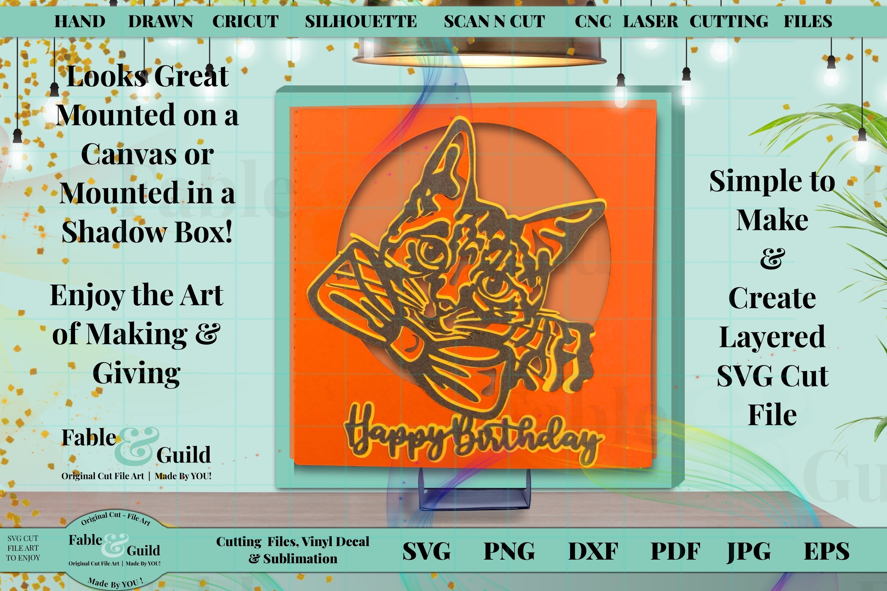 3D Layered Cat SVG Birthday Card Template 3d Kitten Cut File (1138892 ...