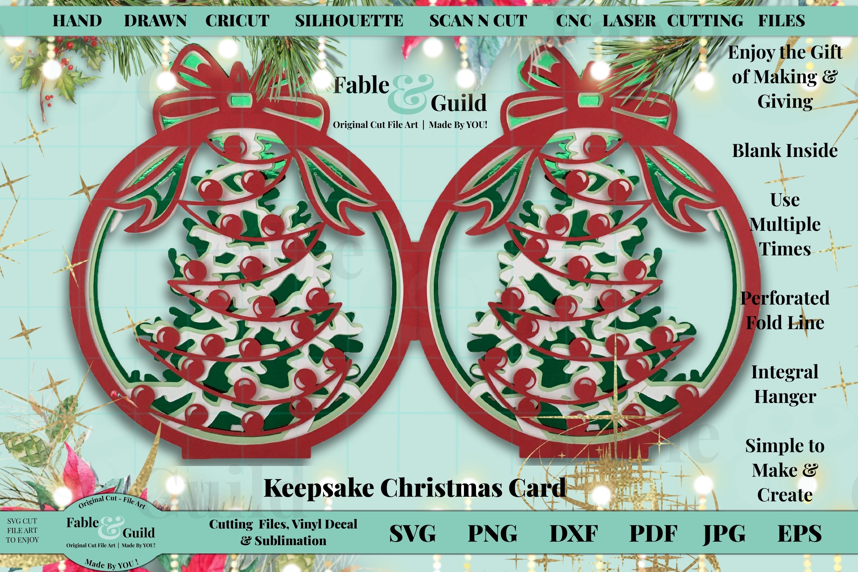 Christmas Tree Card SVG - 3D Layered Bauble Fun Cutting File (1042878 ...