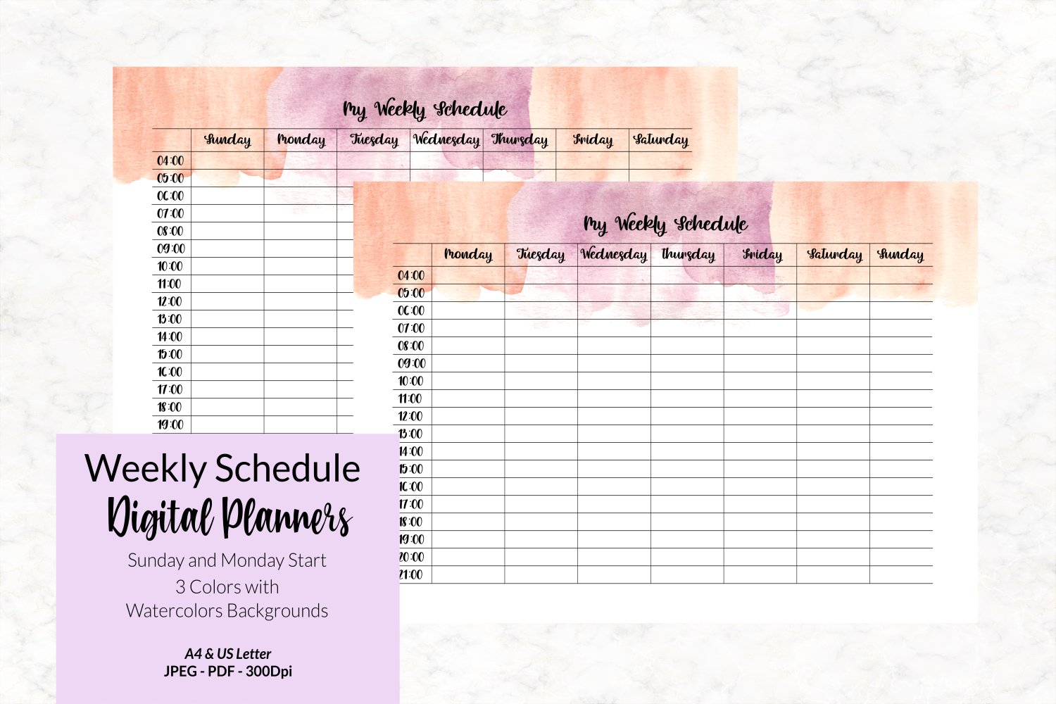 Watercolors Weekly Schedule Digital Planners
