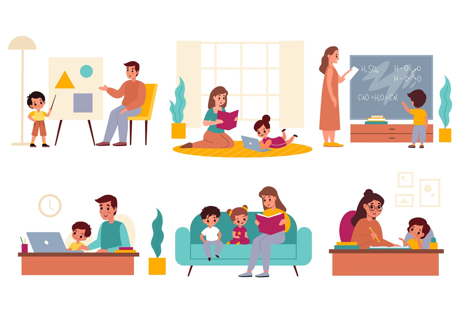 Parents children learning. Fathers and mothers helping kids (1335250 ...