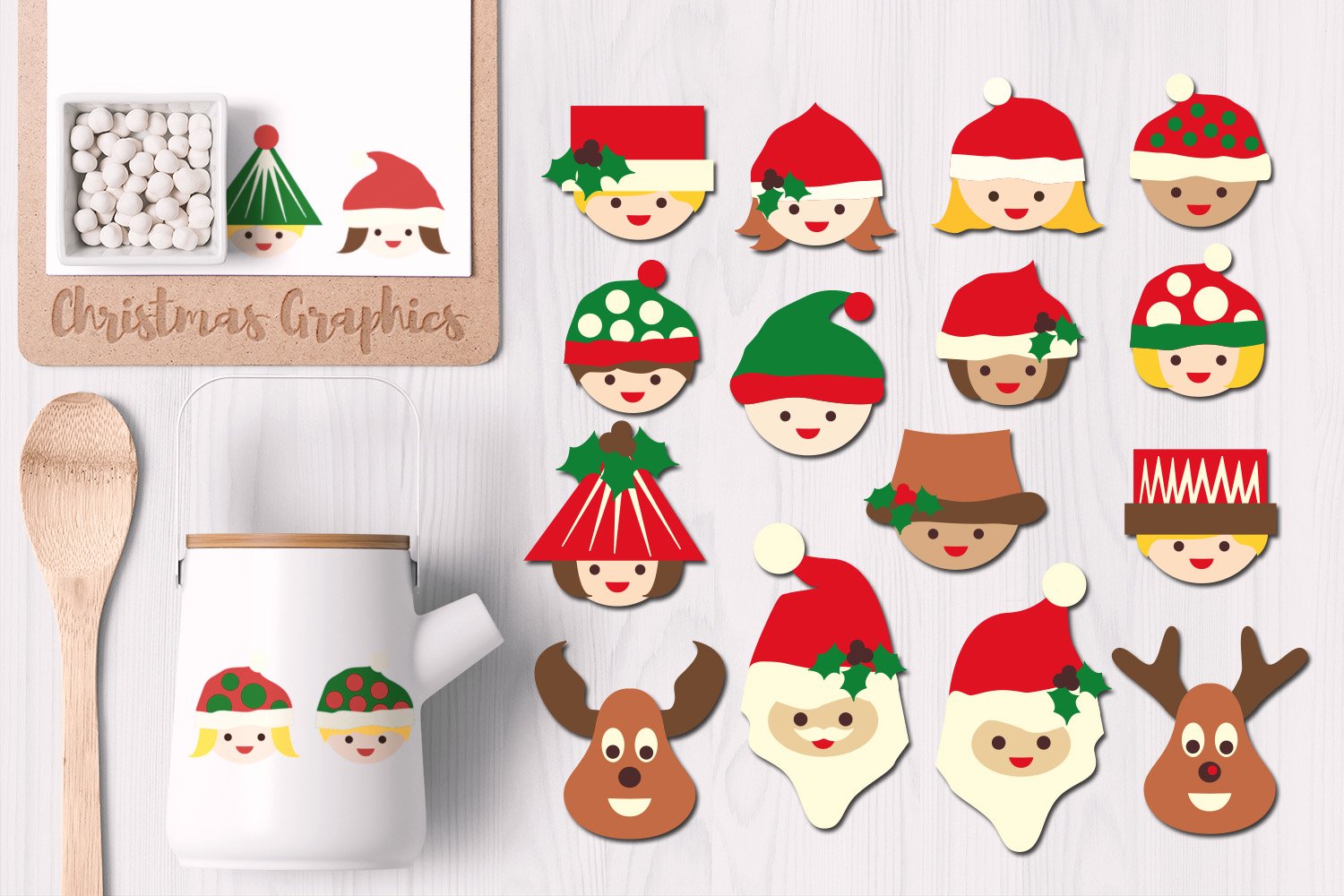 Christmas Smile Kids Faces (156045) | Illustrations | Design Bundles