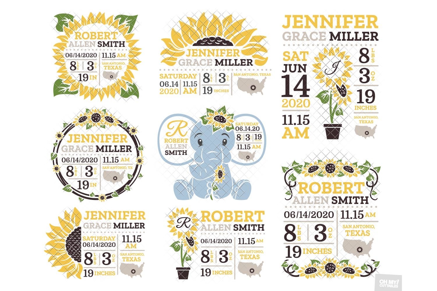 Sunflower Birth Announcement SVG Birth Stats Template (886407) | Cut ...